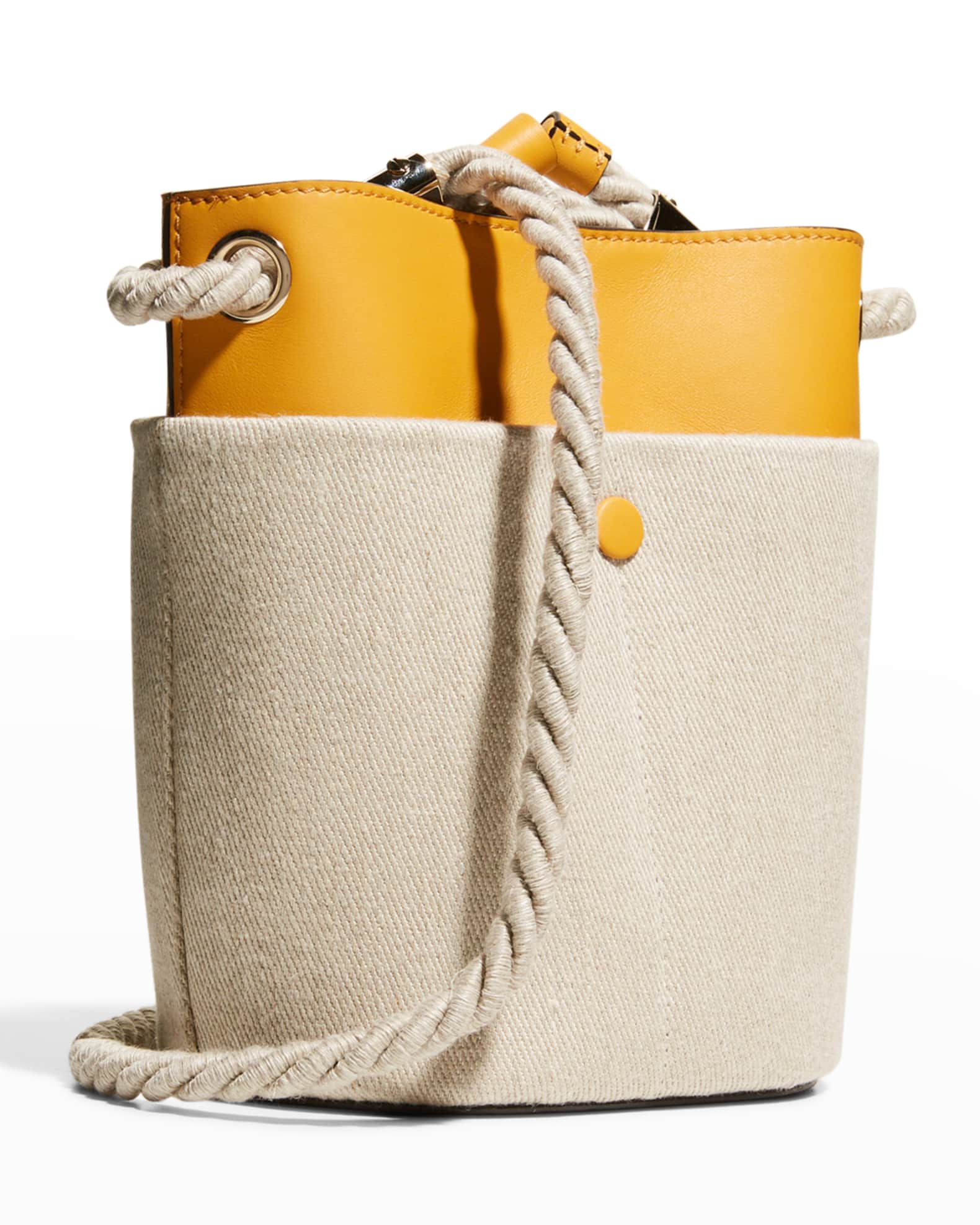 Chloe Key Small Linen & Leather Bucket Bag | Neiman Marcus