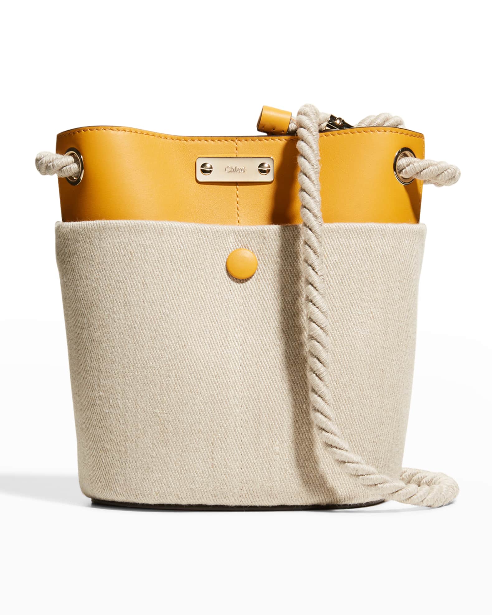 Chloe Key Small Linen & Leather Bucket Bag | Neiman Marcus
