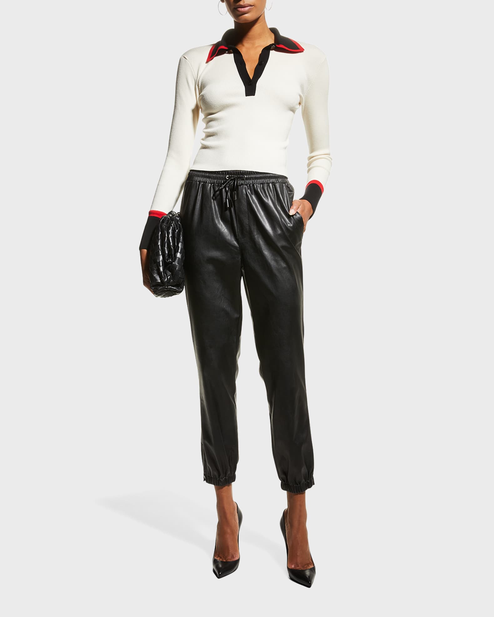 Alice + Olivia Pia Ribbed Polo Shirt | Neiman Marcus