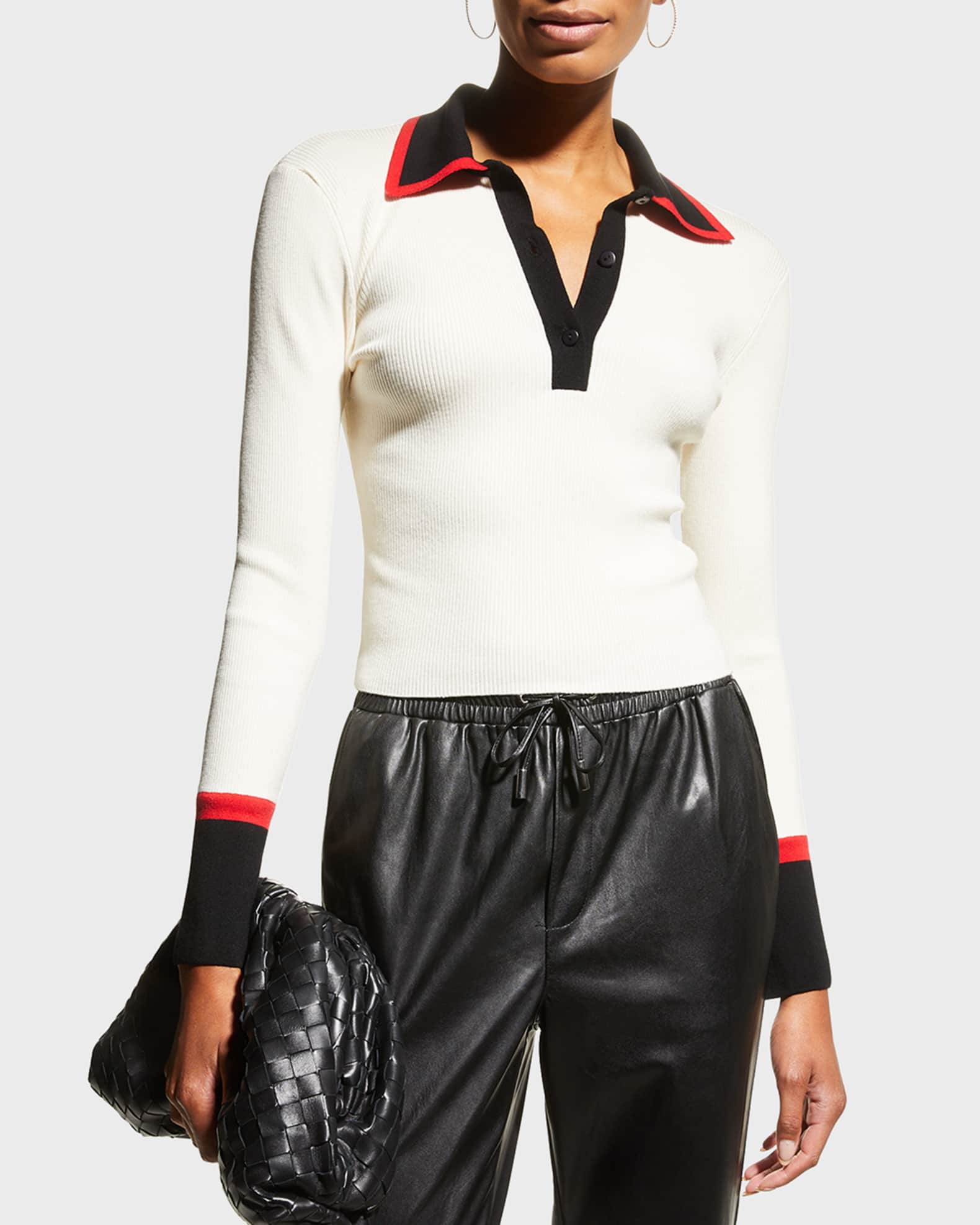 Alice + Olivia Pia Ribbed Polo Shirt | Neiman Marcus