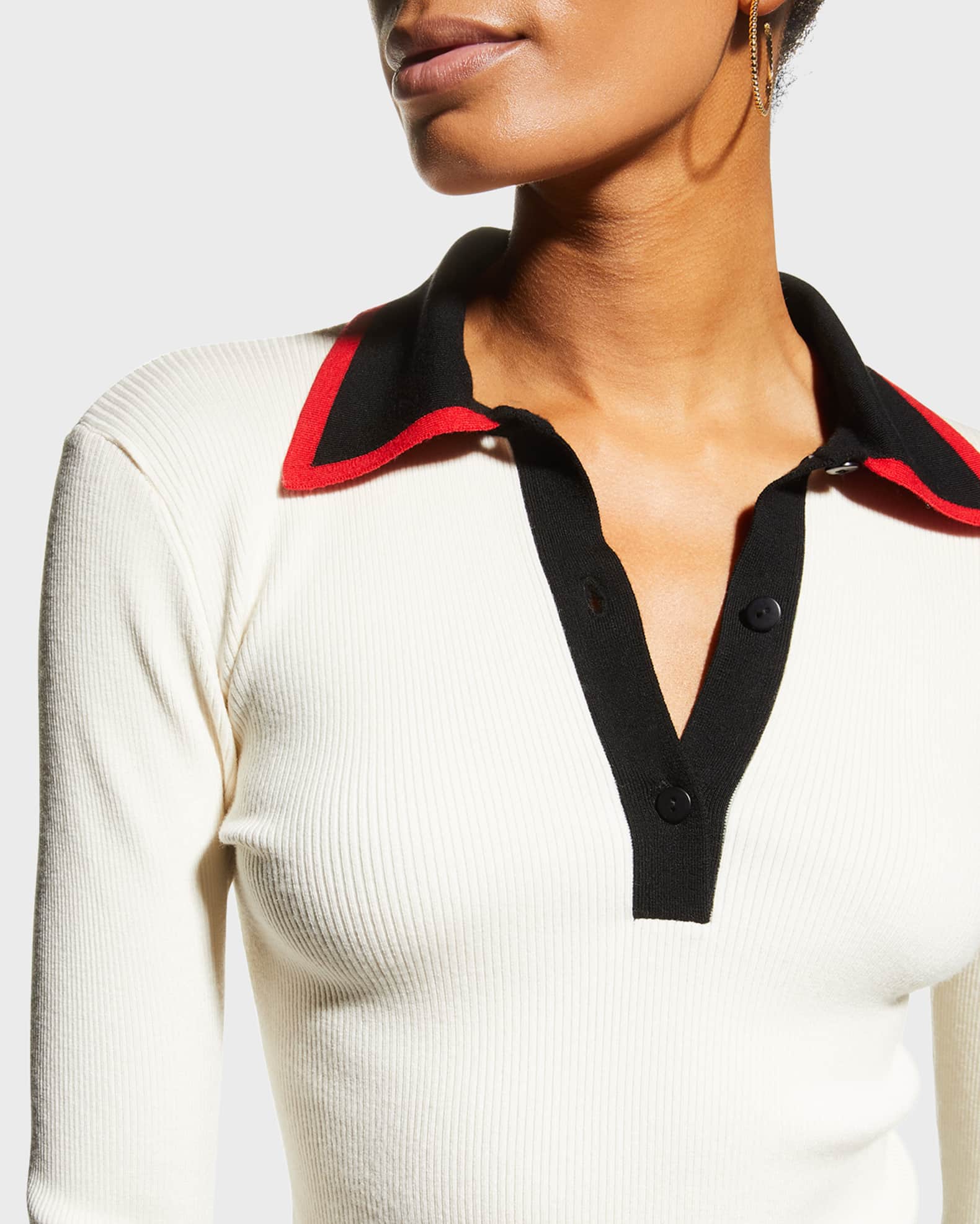 Alice + Olivia Pia Ribbed Polo Shirt | Neiman Marcus