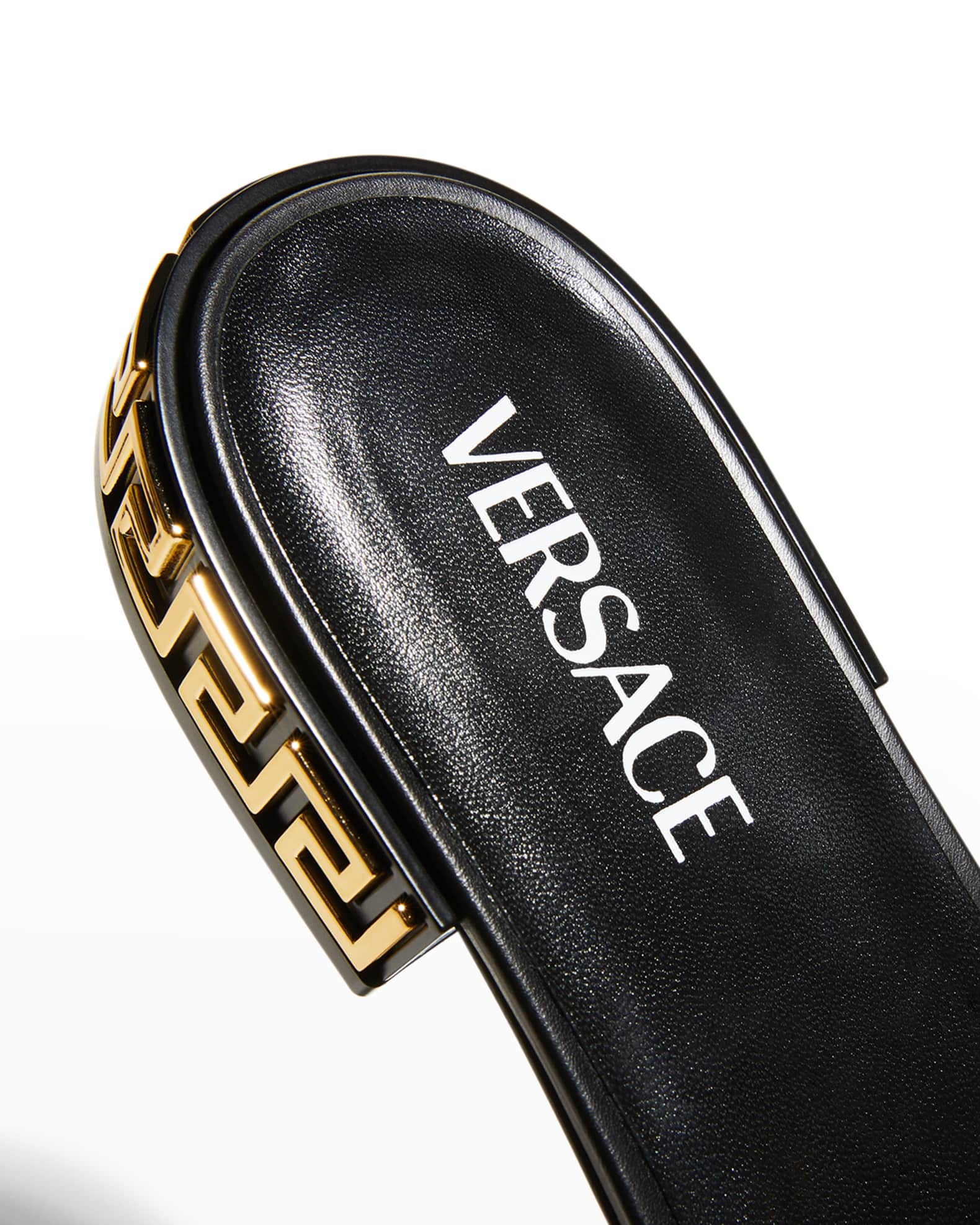 Versace Greca Calfskin Flat Mule Sandals | Neiman Marcus