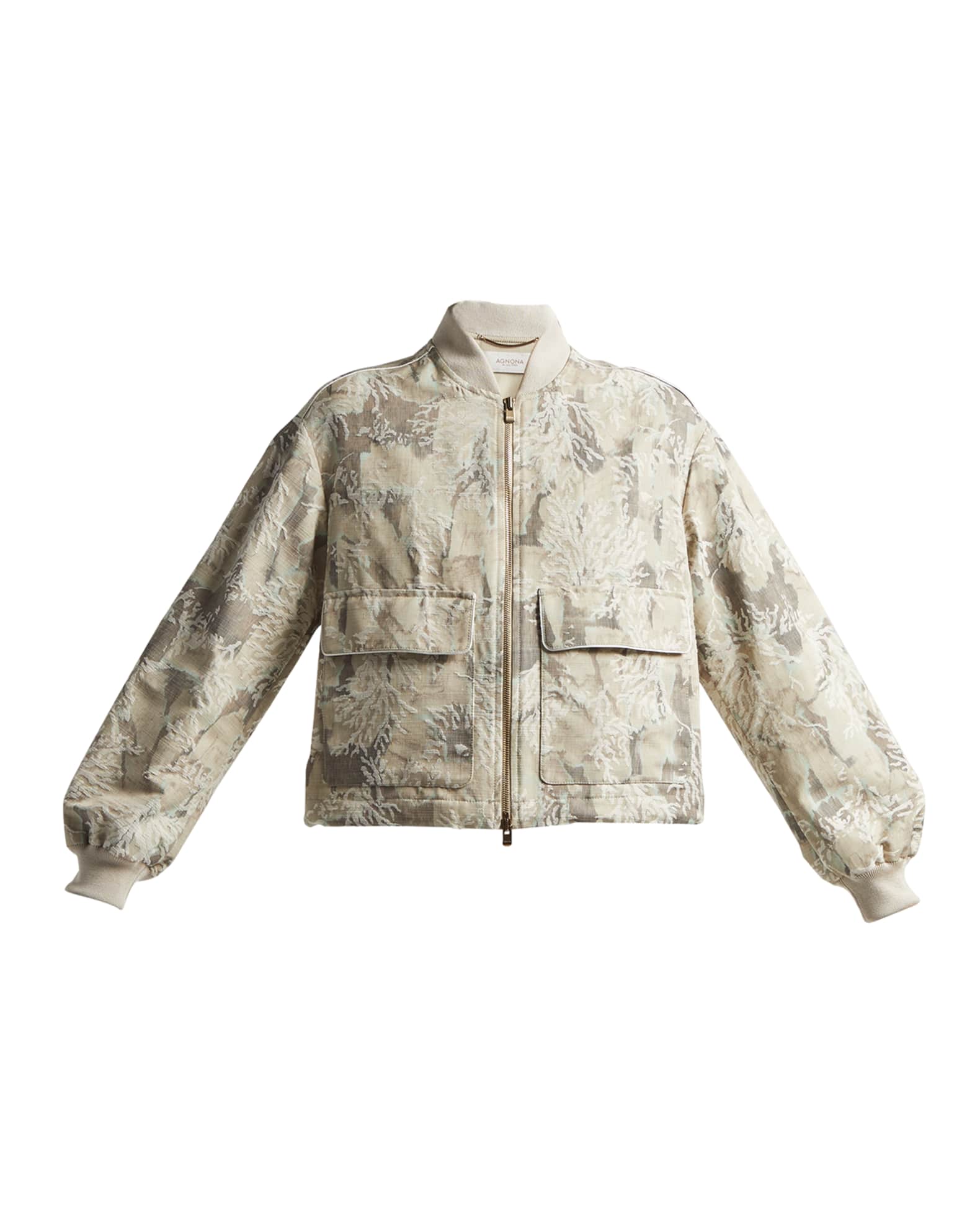 Agnona Coral Jacquard Cropped Bomber Jacket | Neiman Marcus