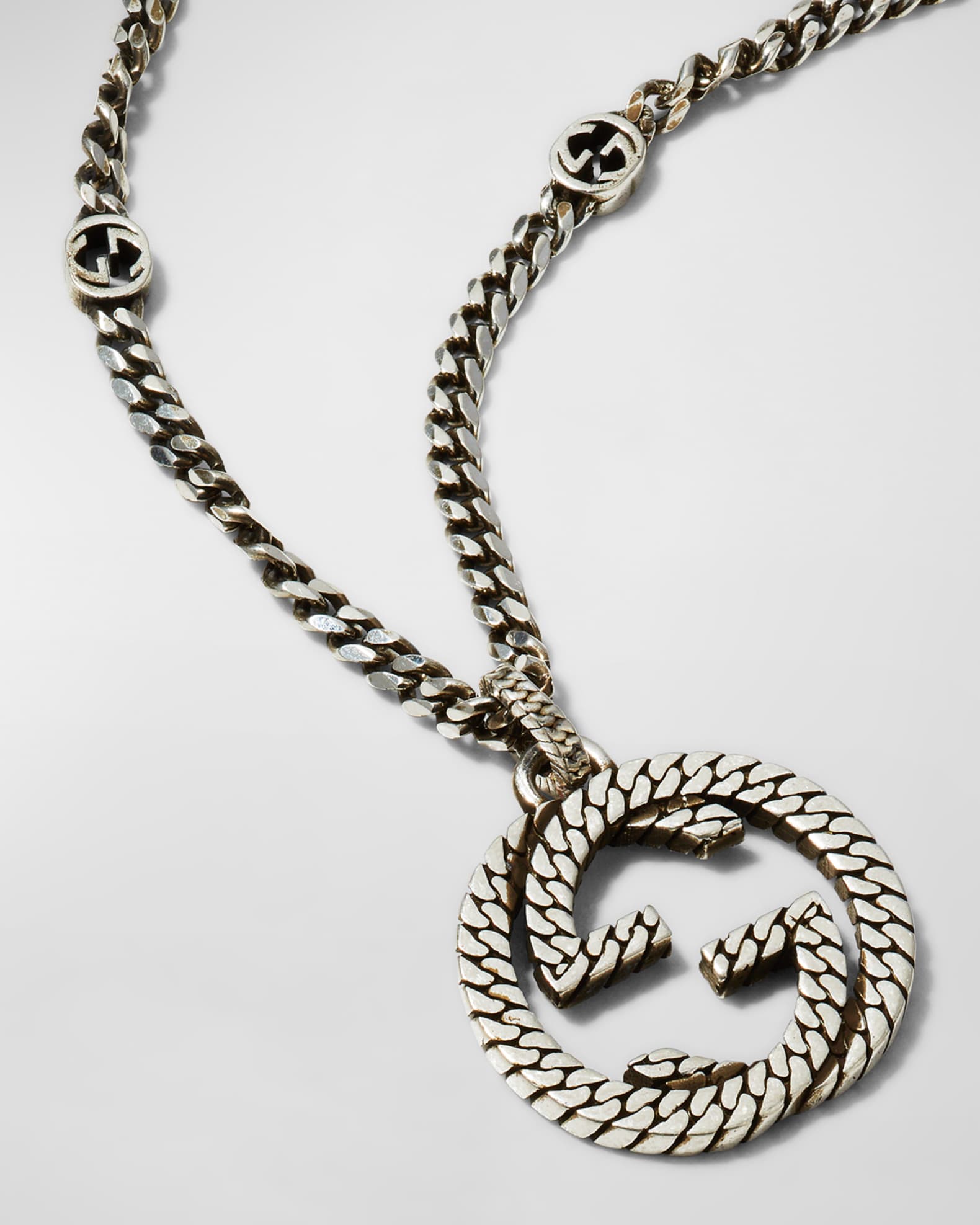 Gucci Men's Interlocking G Sterling Silver Pendant Chain Necklace ...