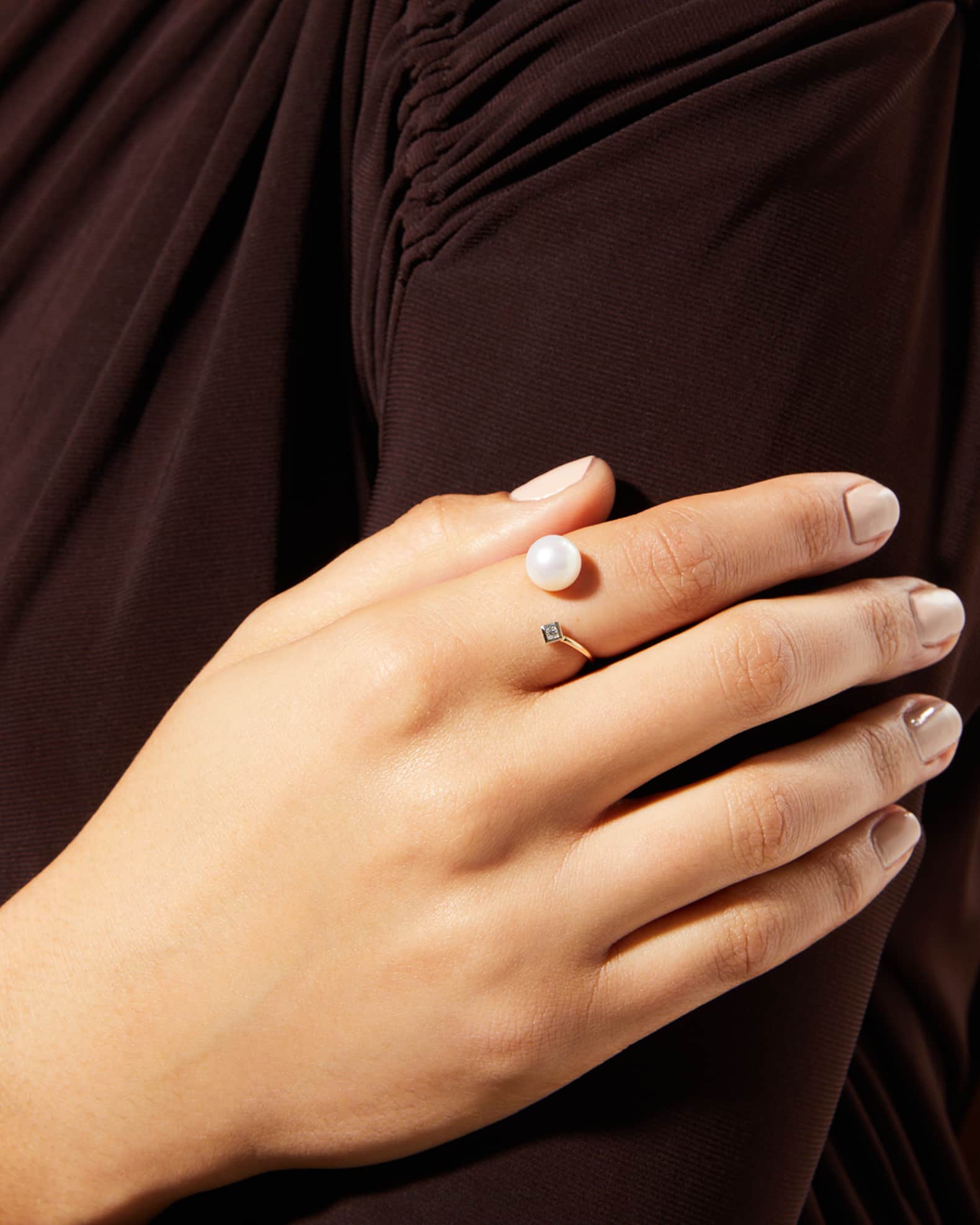 POPPY FINCH Diamond and Pearl Open Ring | Neiman Marcus