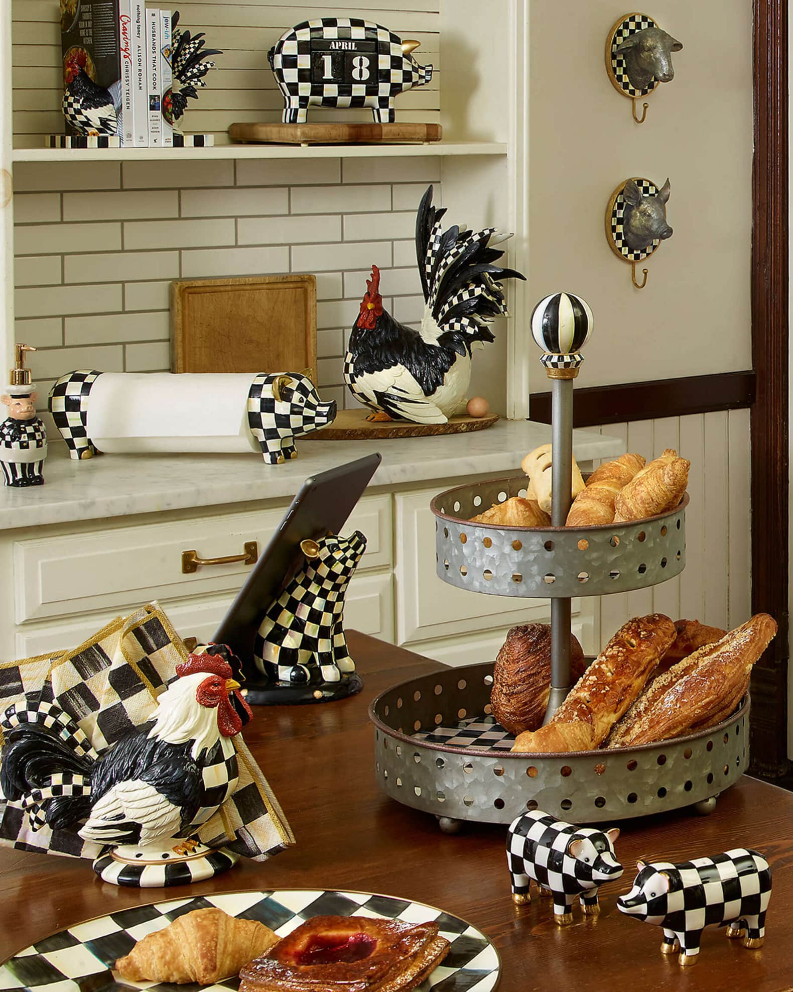 MacKenzie-Childs Courtly Check Rooster Book Ends | Neiman Marcus