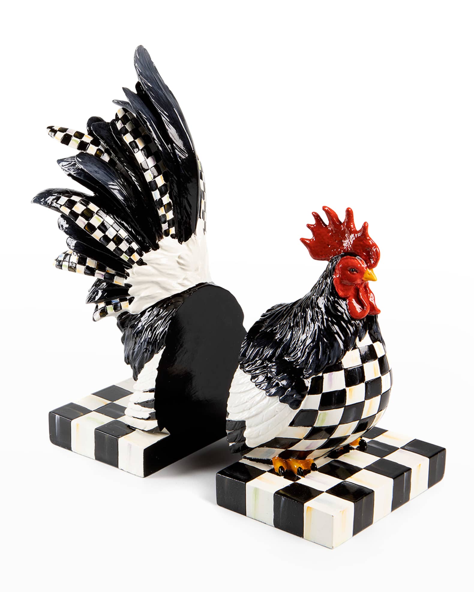 MacKenzie-Childs Courtly Check Rooster Book Ends | Neiman Marcus