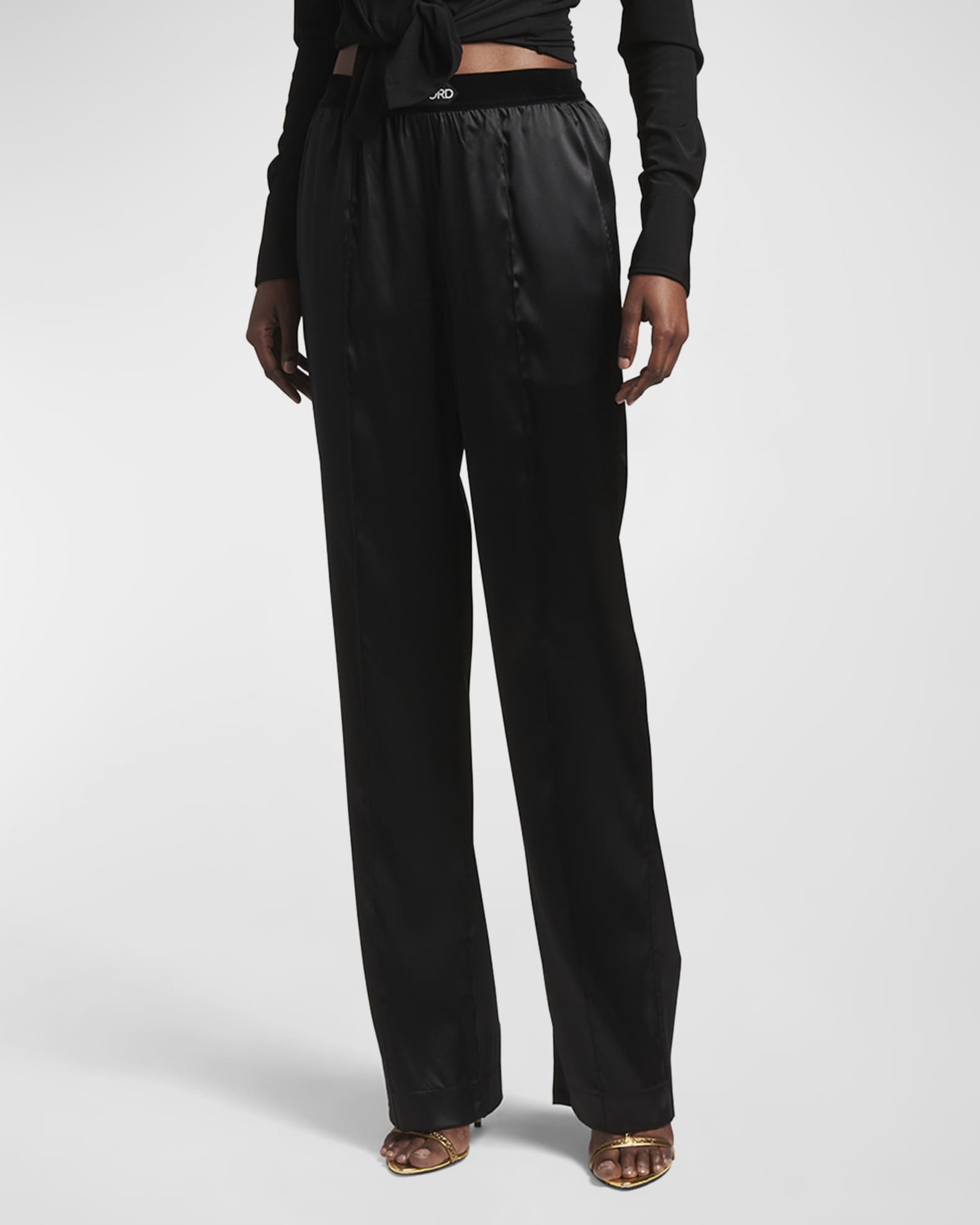 TOM FORD Logo-Banded Silk PJ Pants | Neiman Marcus