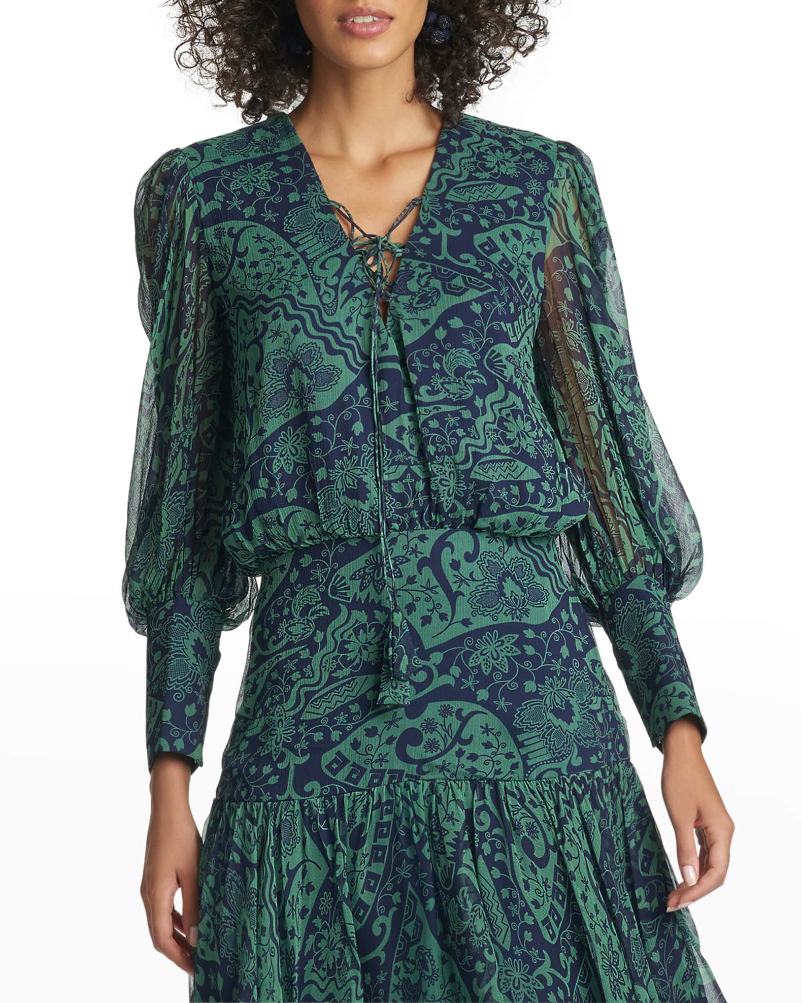 Sachin & Babi Samarah Balloon-Sleeve Floral Chiffon Dress | Neiman Marcus