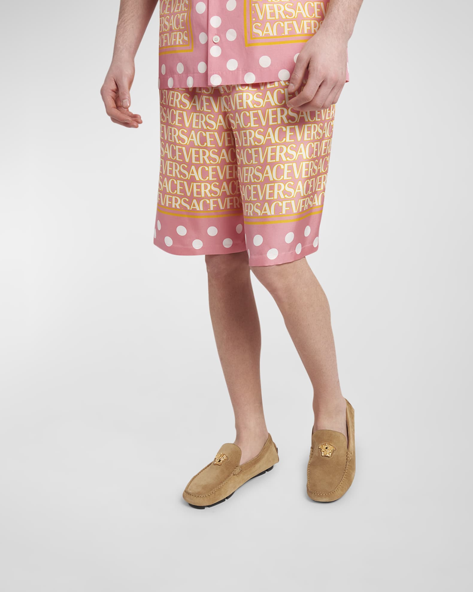 Versace Men's Medusa Head Suede Drivers | Neiman Marcus