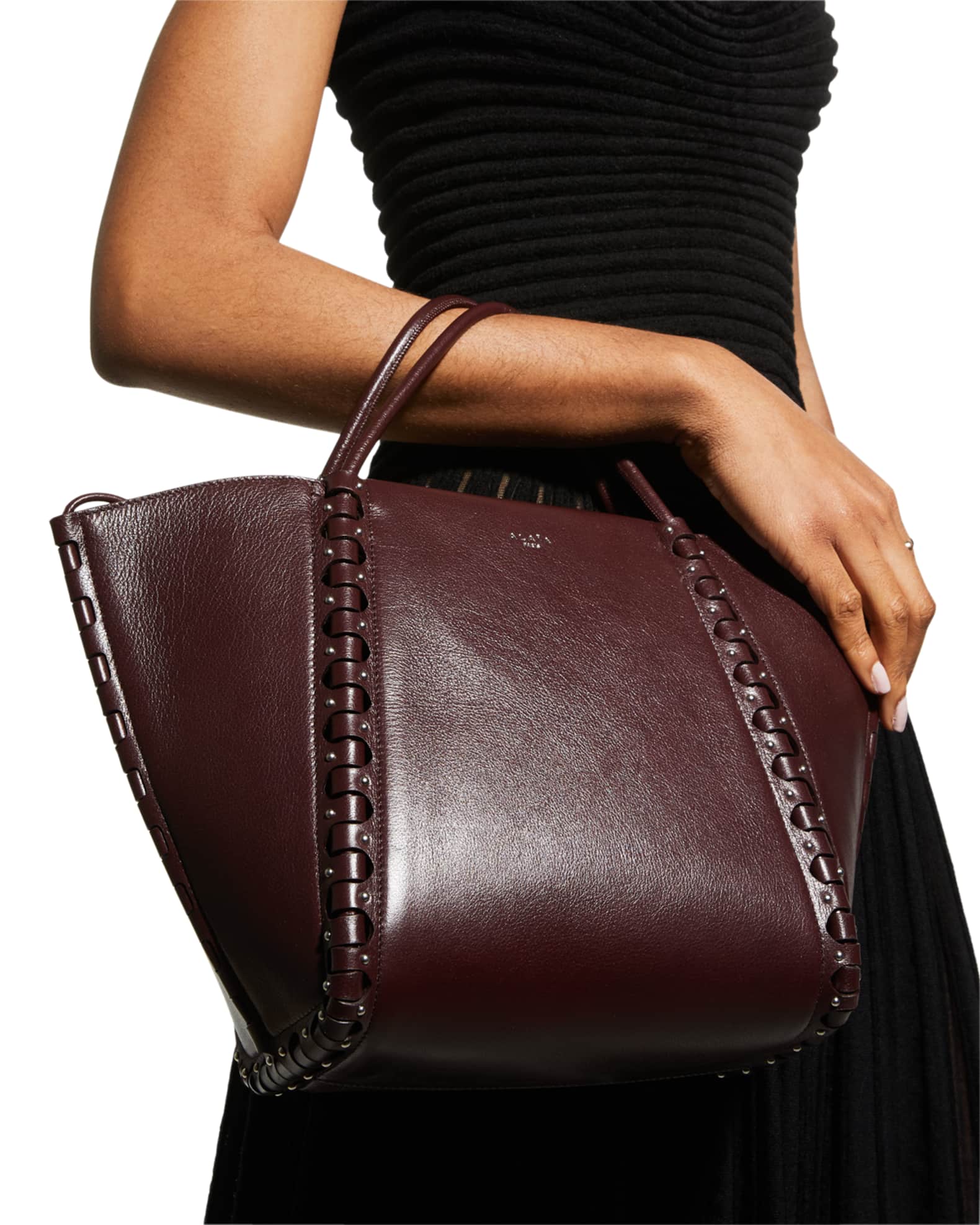ALAIA Le Hinge Small Studded Leather Tote Bag | Neiman Marcus