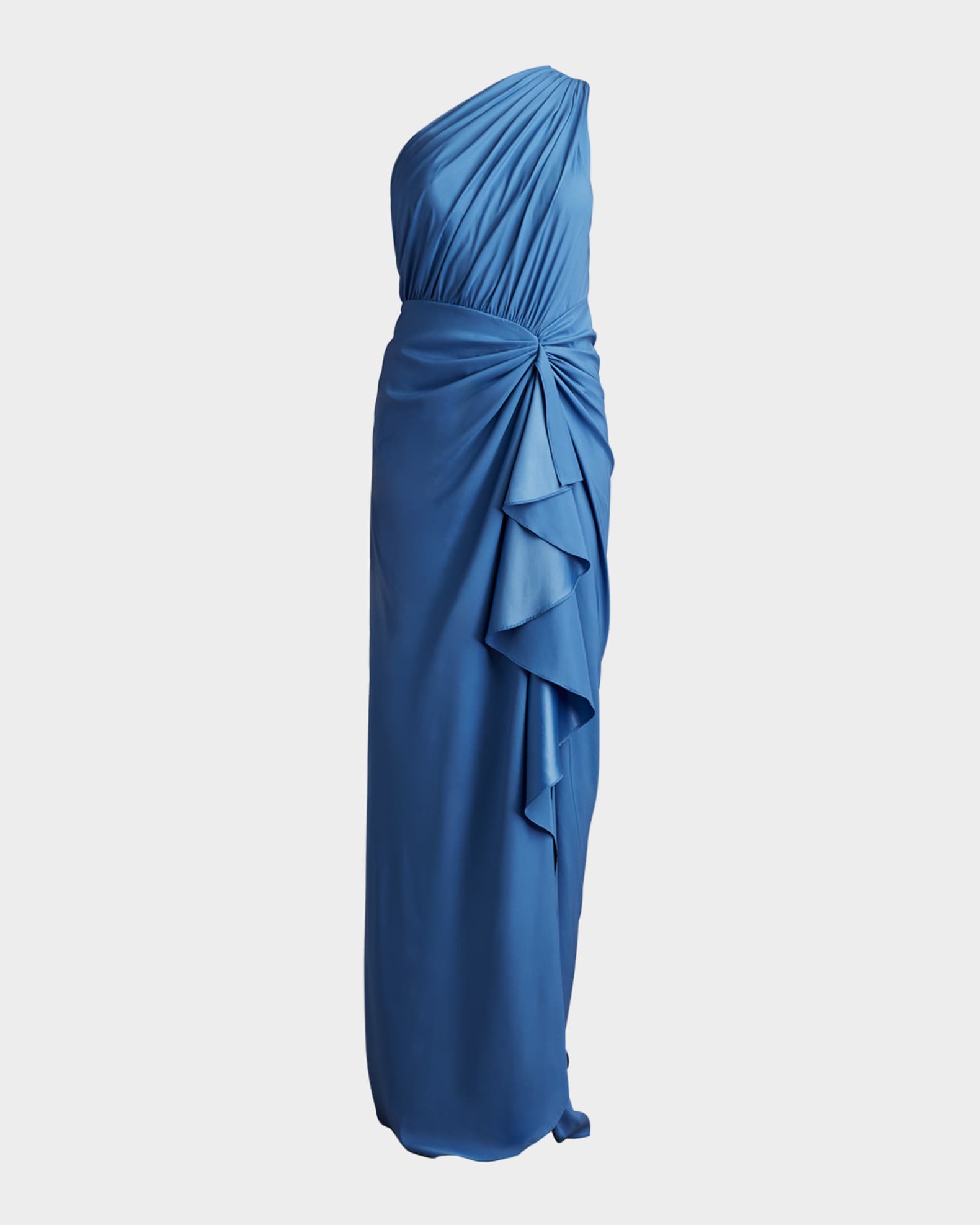 Tadashi Shoji One-Shoulder Shirred Ruffle Gown | Neiman Marcus