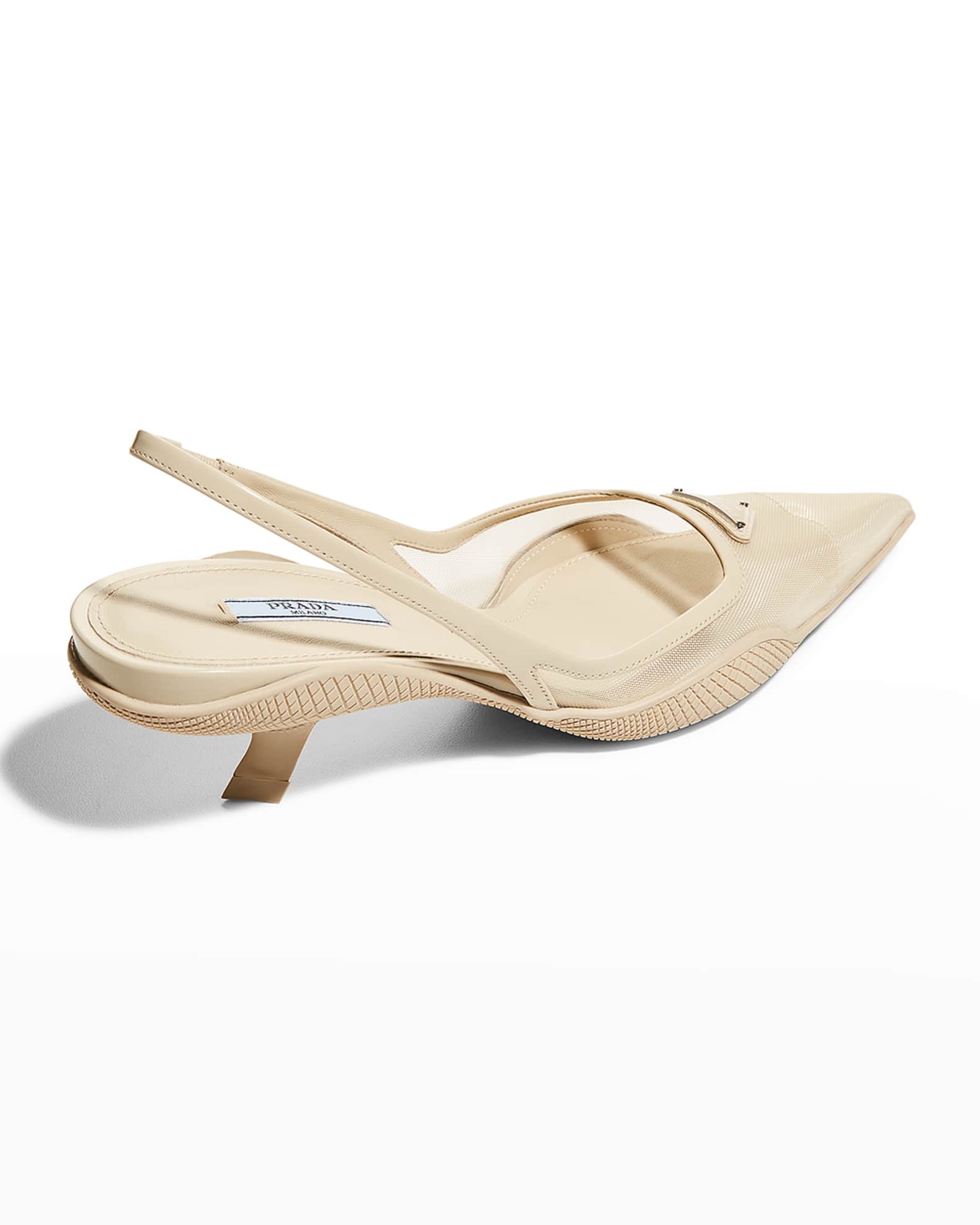 Prada Mesh Logo Slingback Pumps | Neiman Marcus