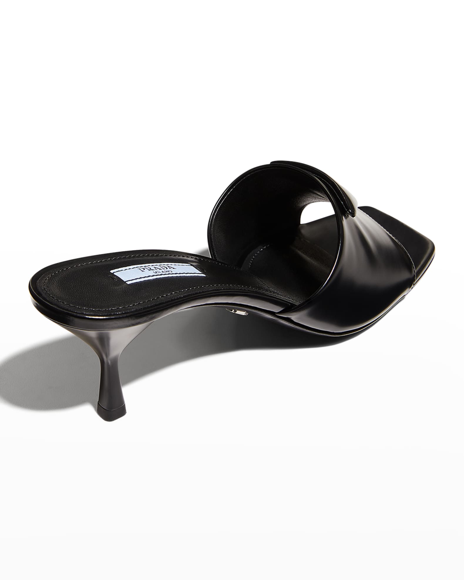 Prada Logo Triangle Kitten-Heel Sandals | Neiman Marcus