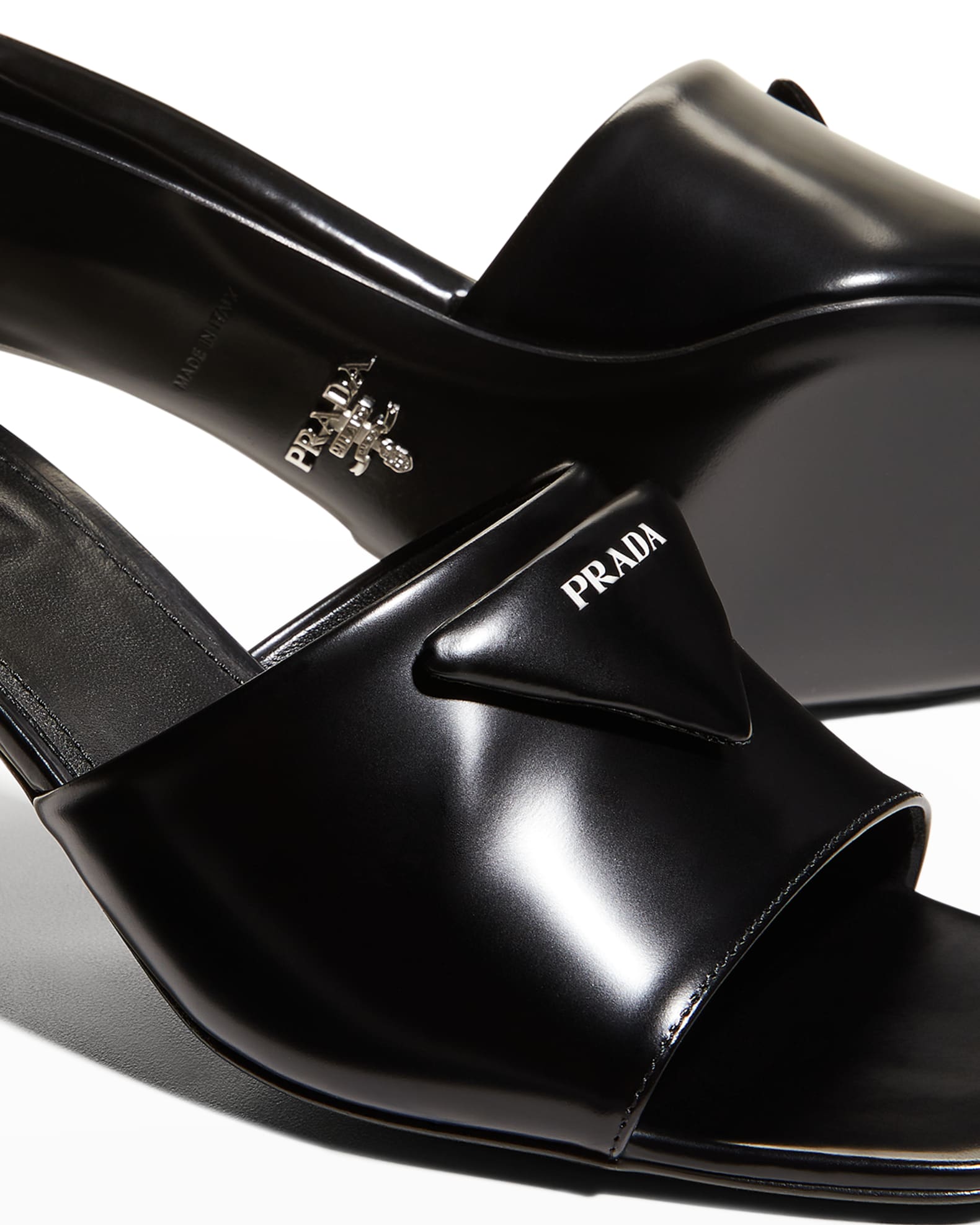 Prada Logo Triangle Kitten-Heel Sandals | Neiman Marcus