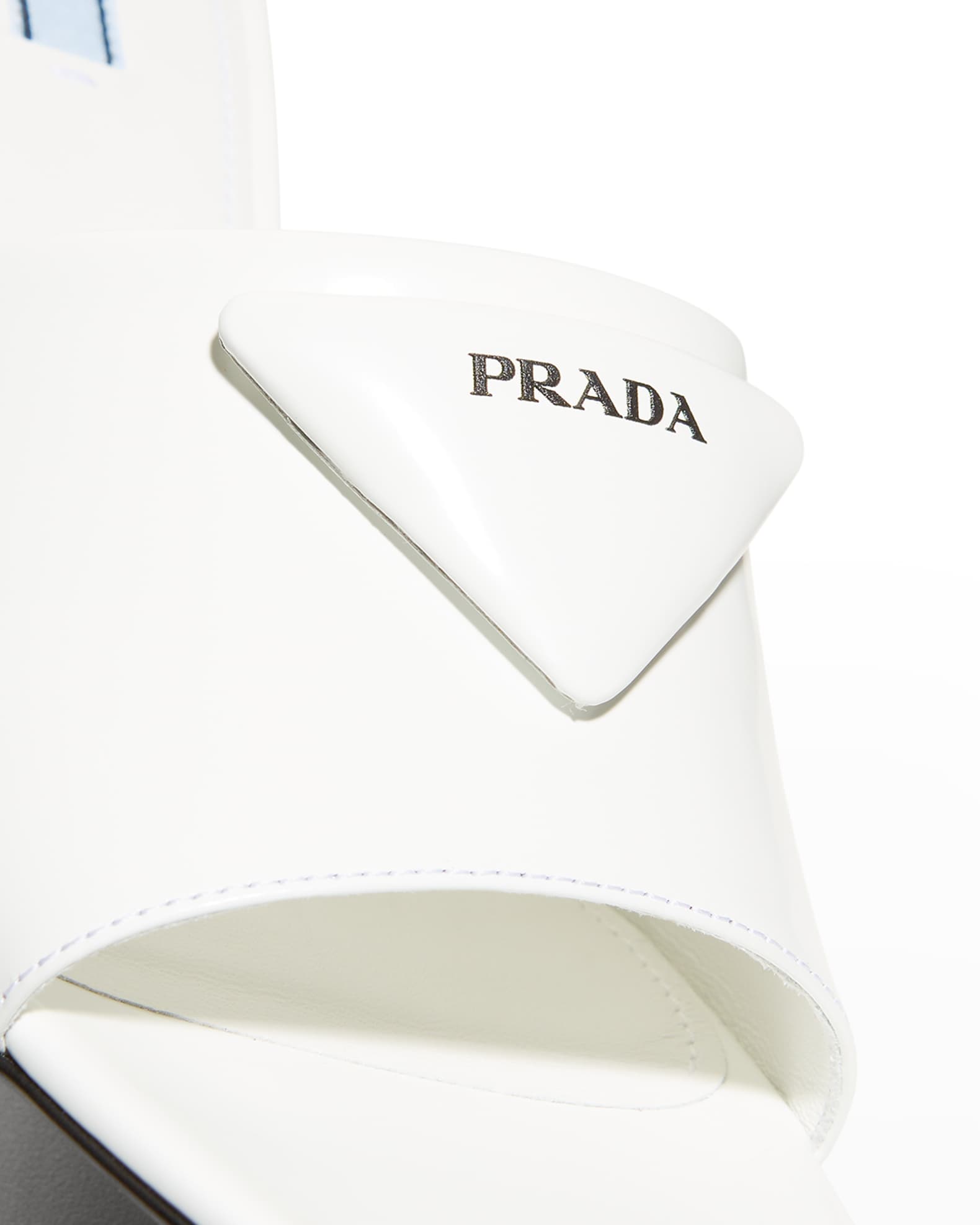 Prada Logo Triangle Kitten-Heel Sandals | Neiman Marcus