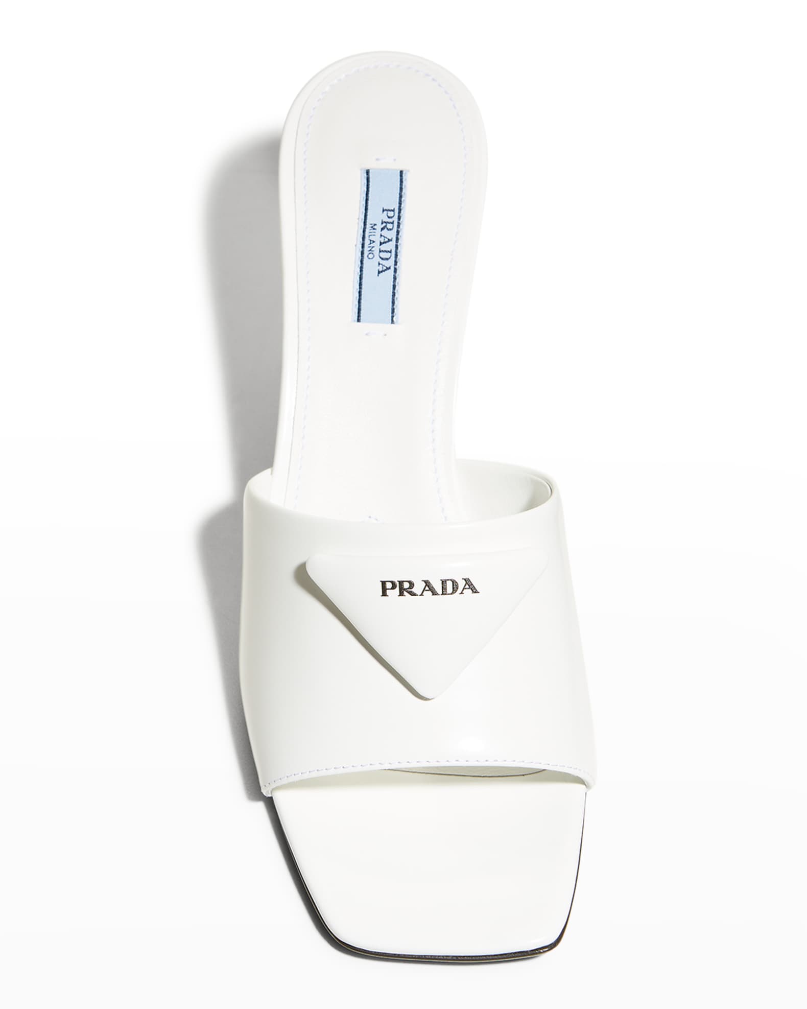 Prada Logo Triangle Kitten-Heel Sandals | Neiman Marcus