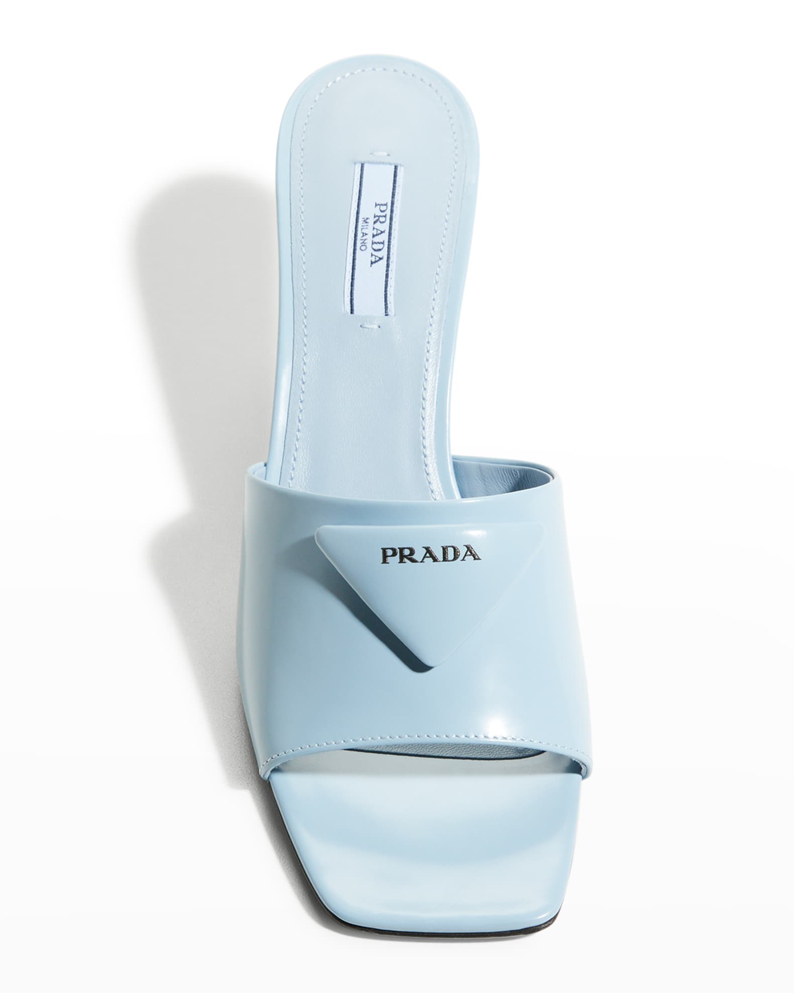 Prada Logo Triangle Kitten-Heel Sandals | Neiman Marcus