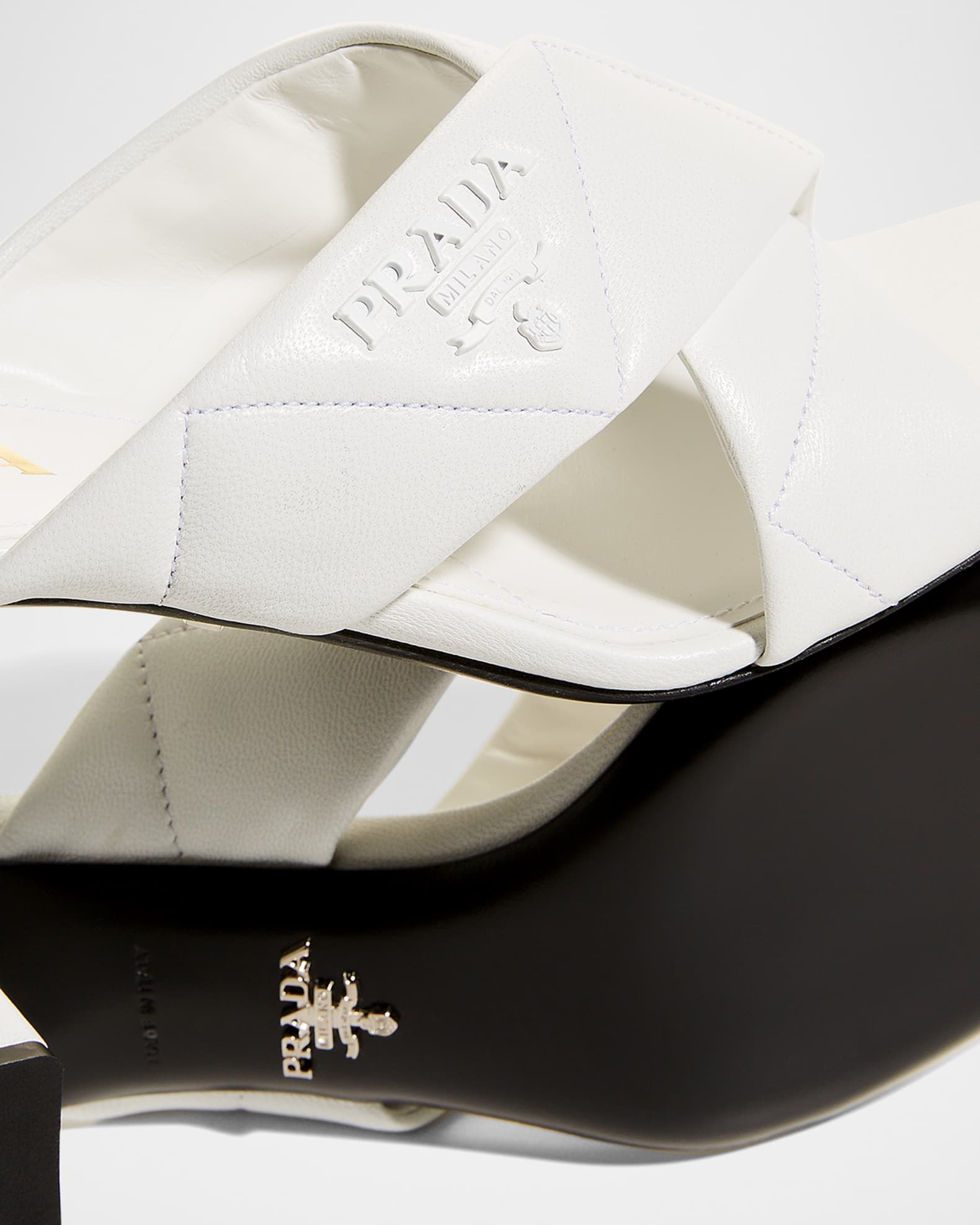 Prada Quilted Lambskin Crisscross Slide Sandals | Neiman Marcus
