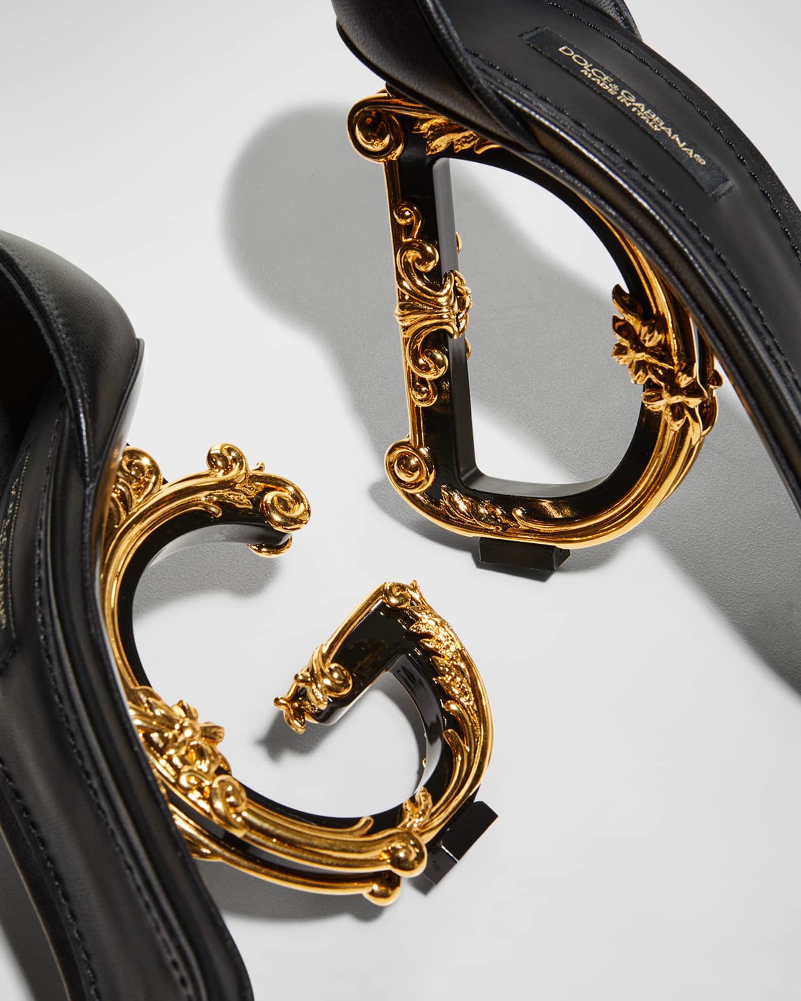 Dolce&Gabbana Leather Barocco-Heel Sandals | Neiman Marcus