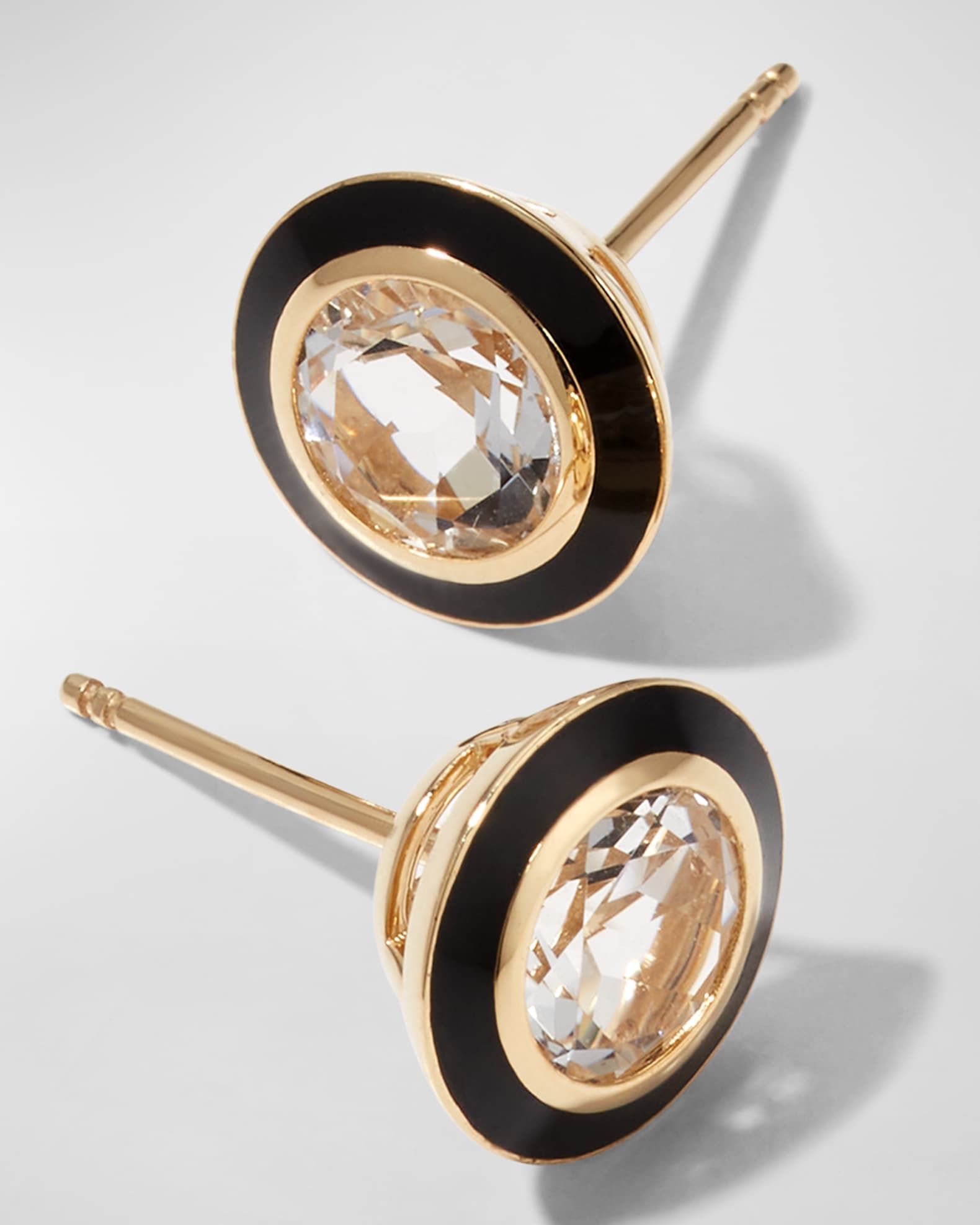 Goshwara 18K Queen Round Rock Crystal and Black Enamel Stud Earrings ...