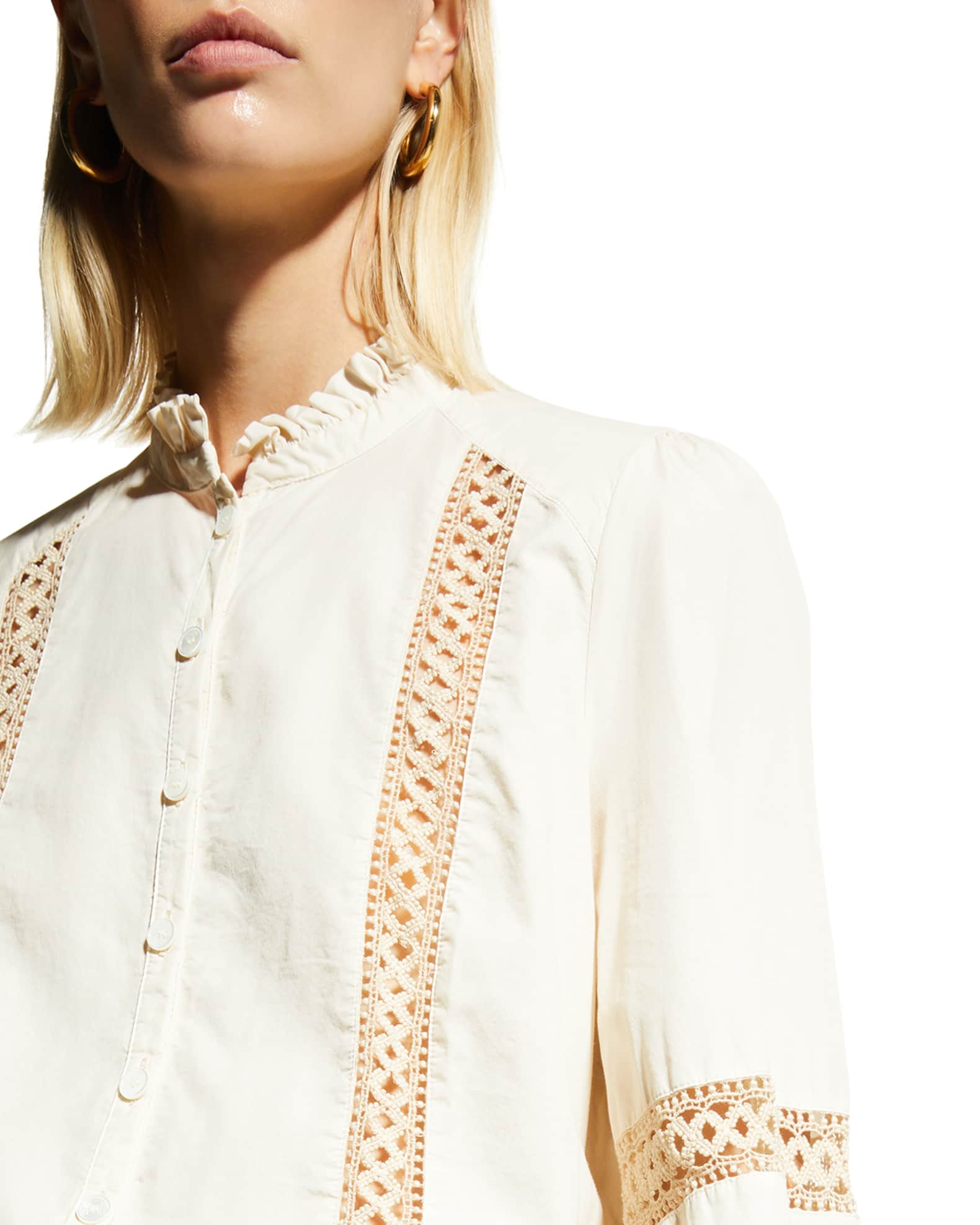 Maison Common Crochet-Inserts Blouson-Sleeve Blouse | Neiman Marcus