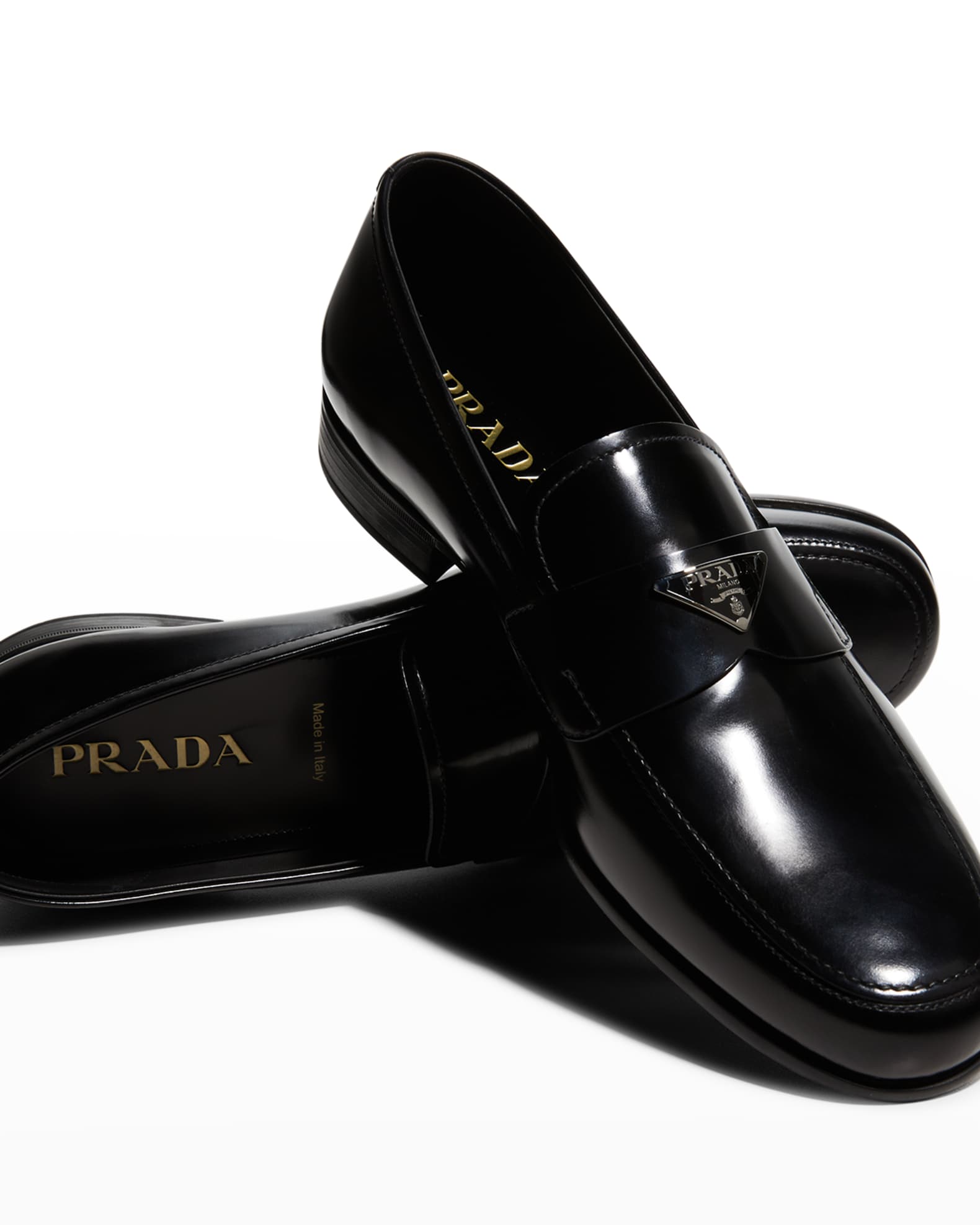 Prada Men's Triangle Logo Leather Loafers | Neiman Marcus