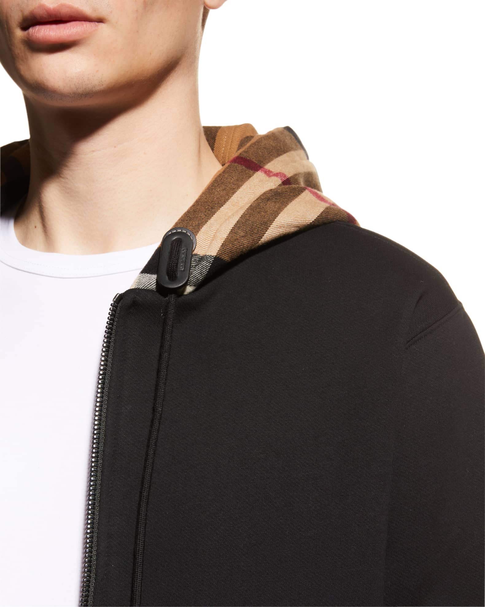 Burberry Men's Samuel Check-Hood Zip Sweatshirt | Neiman Marcus