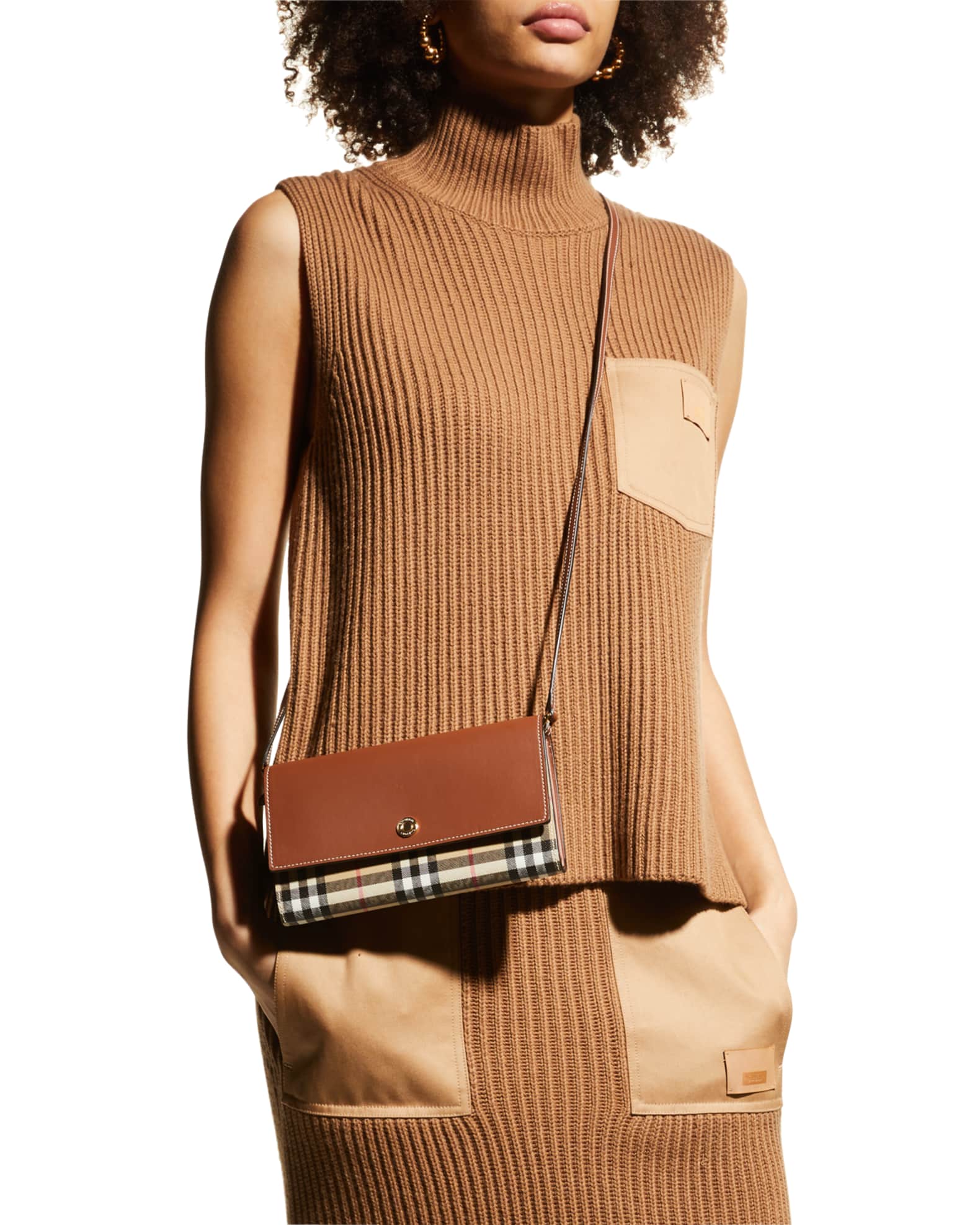 Burberry Hannah Check Leather Crossbody Wallet | Neiman Marcus