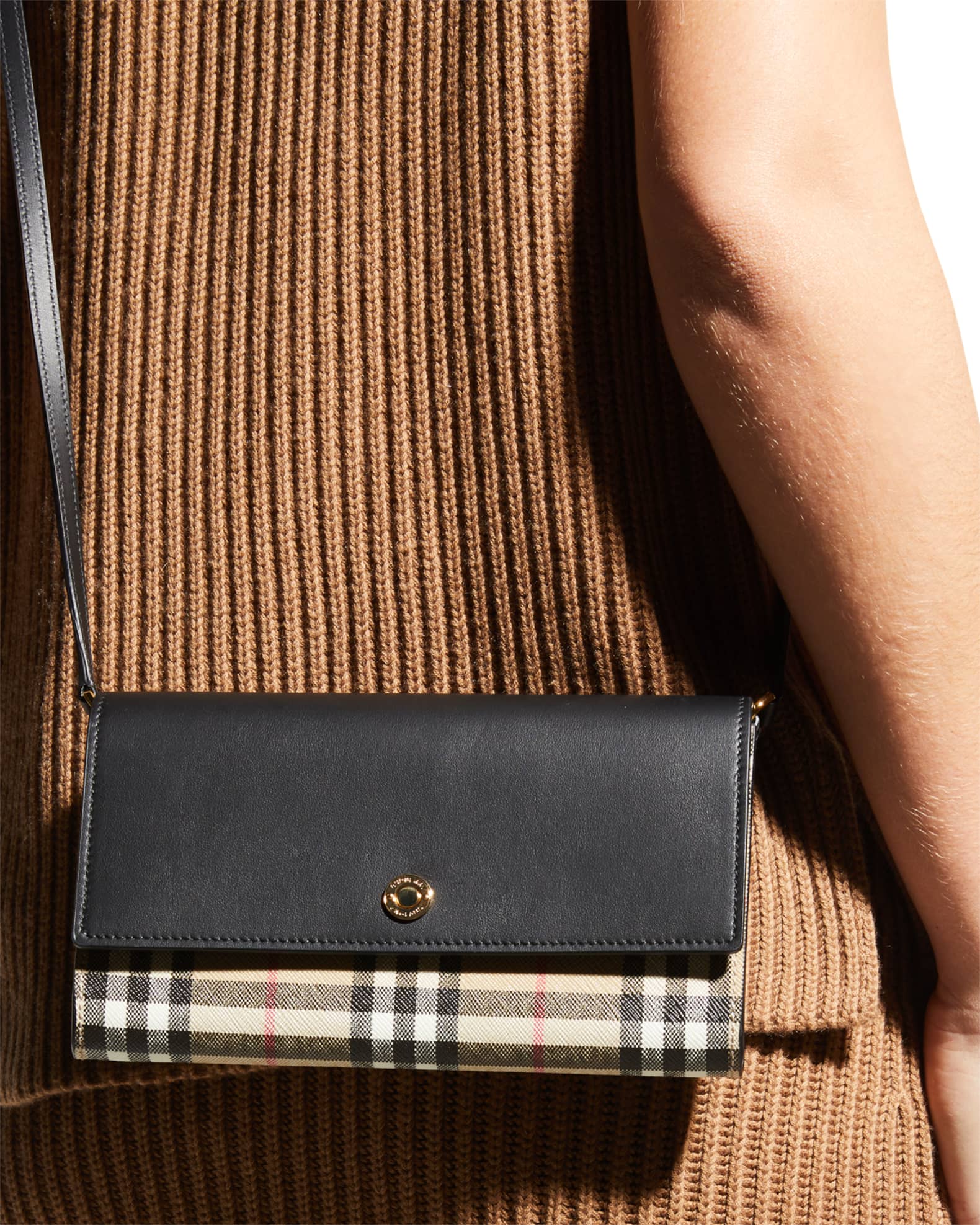 Burberry Hannah Check Leather Crossbody Wallet | Neiman Marcus