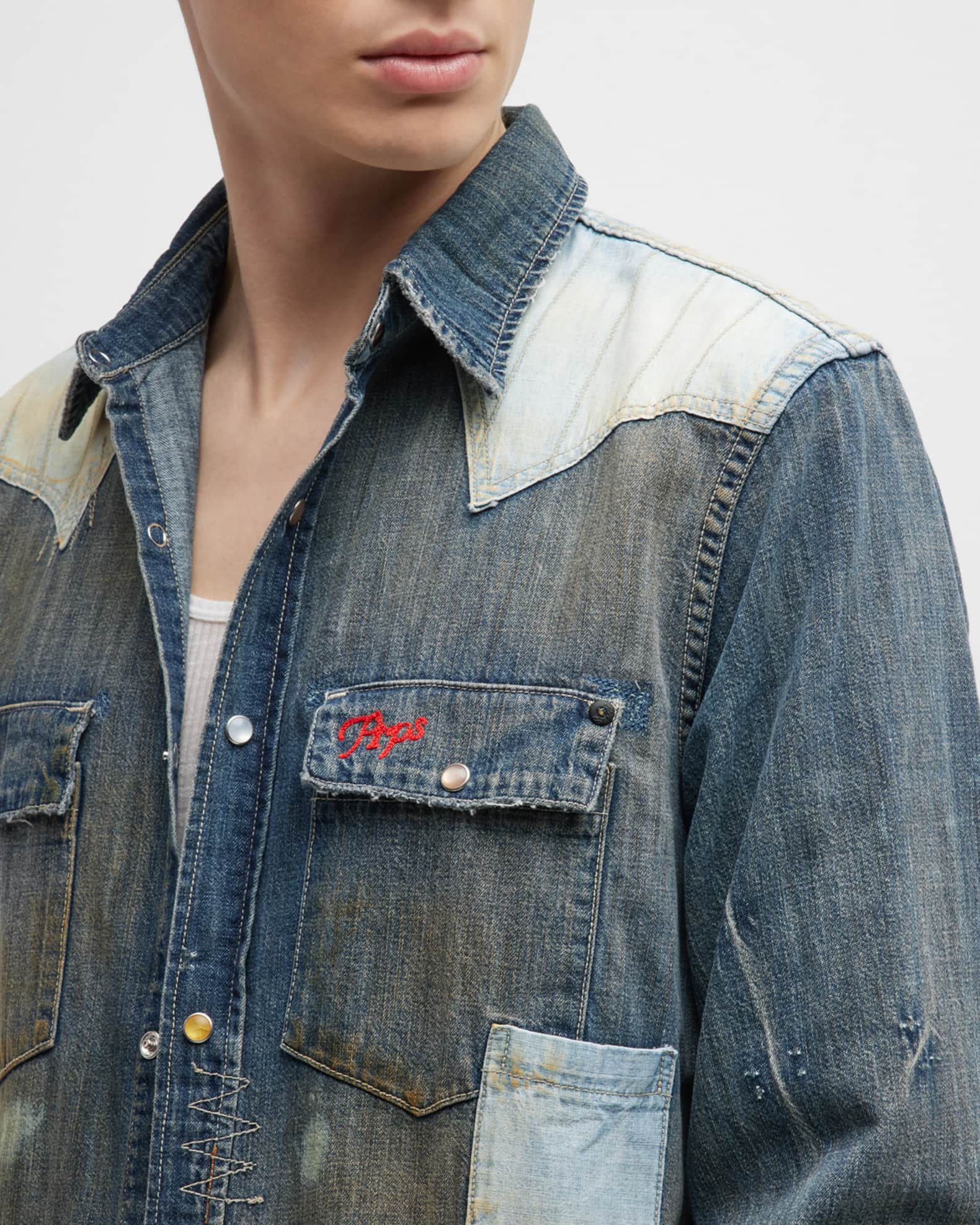 PRPS Men's Washed Denim Snap-Front Western Shirt - Noir Collection ...