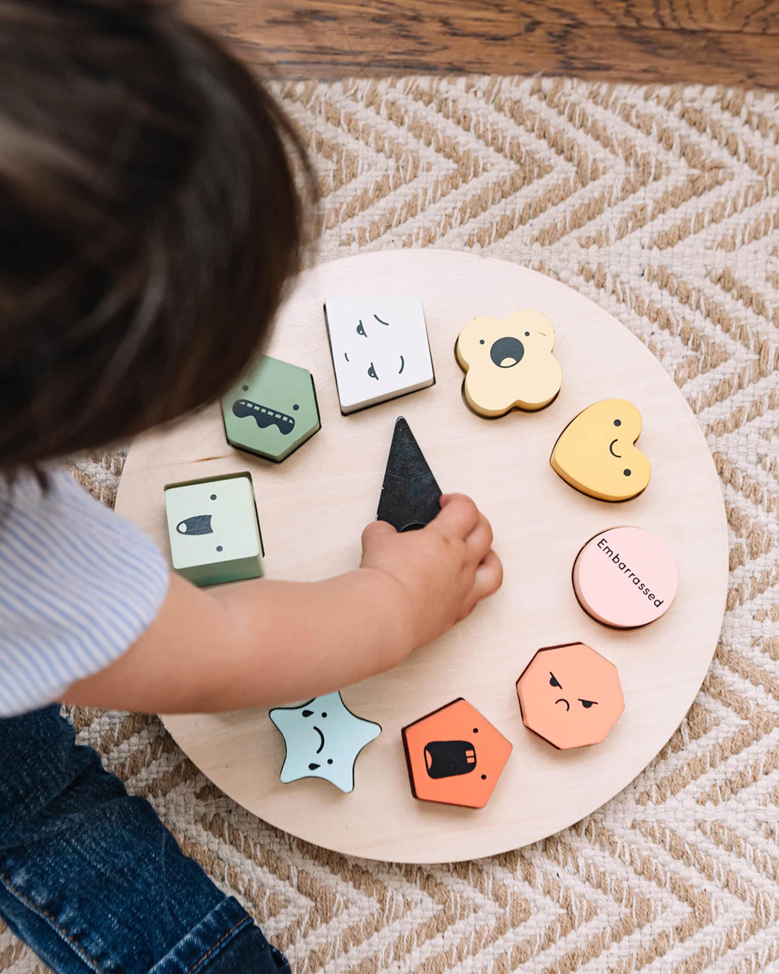 Wonder & Wise Kid's Shapes of Emotions Wooden Block Set | Neiman Marcus