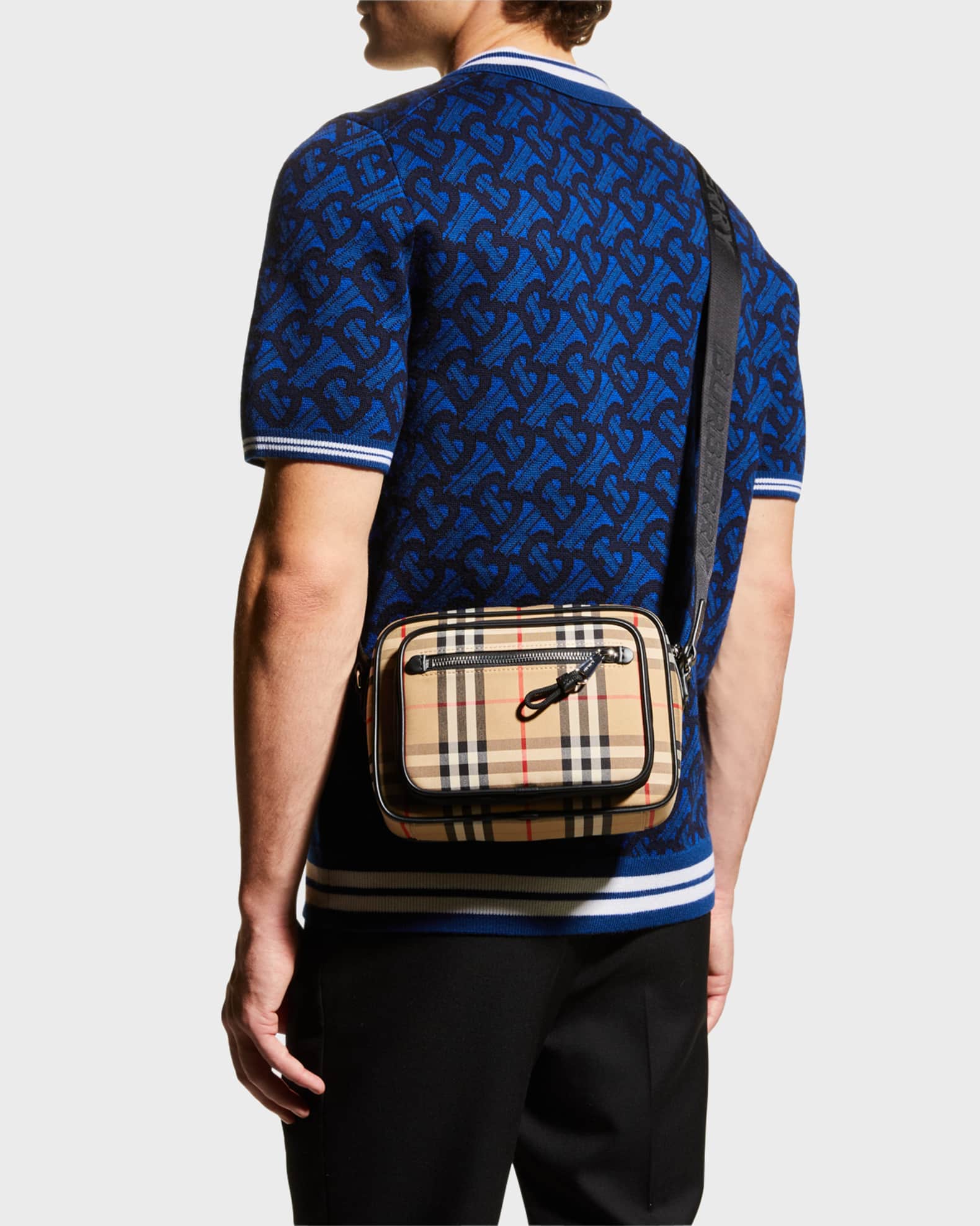 Burberry Men's Vintage Check Leather Crossbody Bag | Neiman Marcus