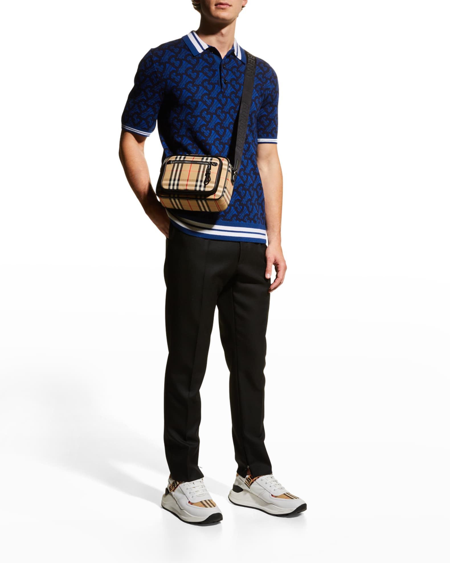 Burberry Men's Vintage Check Leather Crossbody Bag | Neiman Marcus