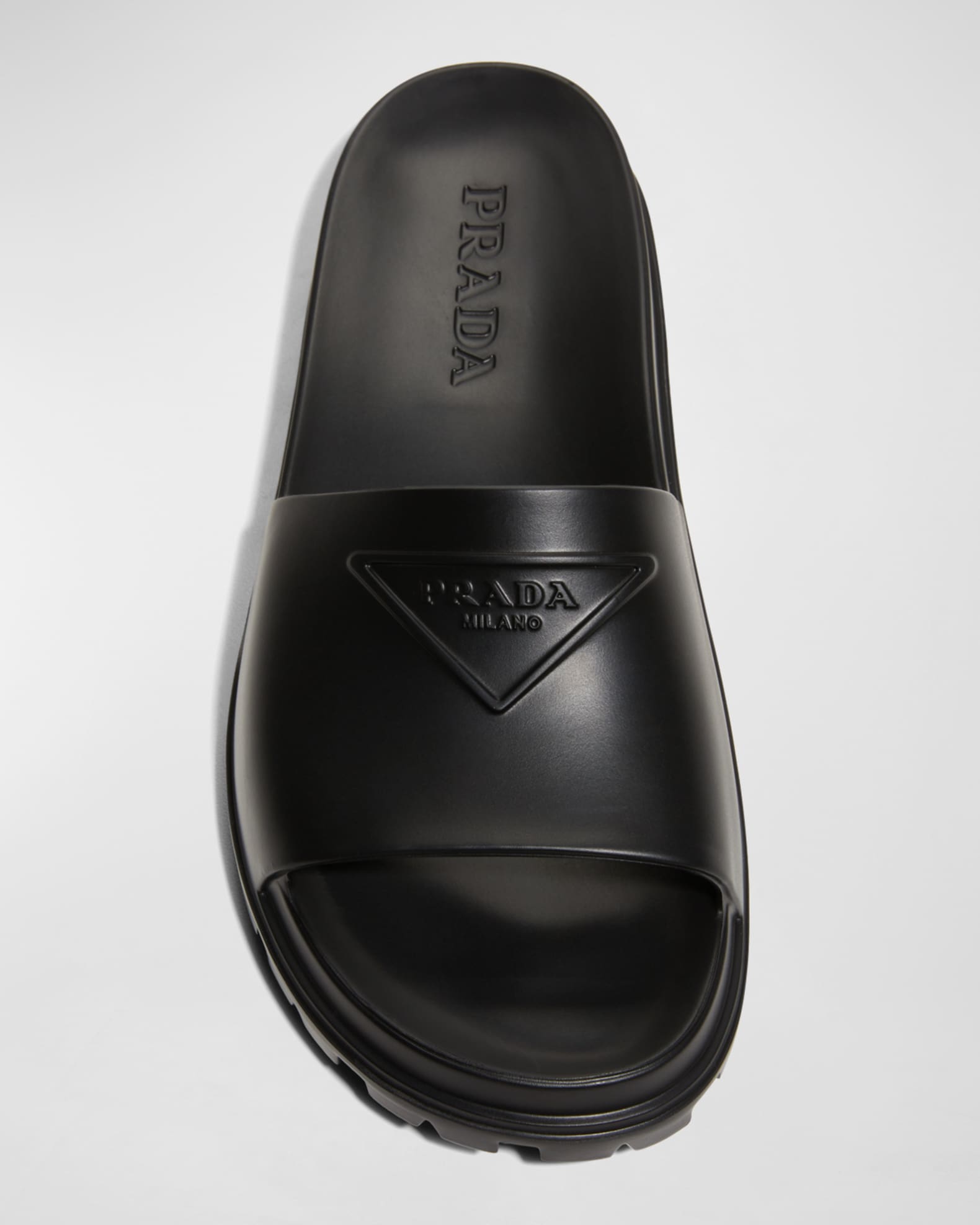 Prada Men's Triangle Logo Rubber Slides | Neiman Marcus