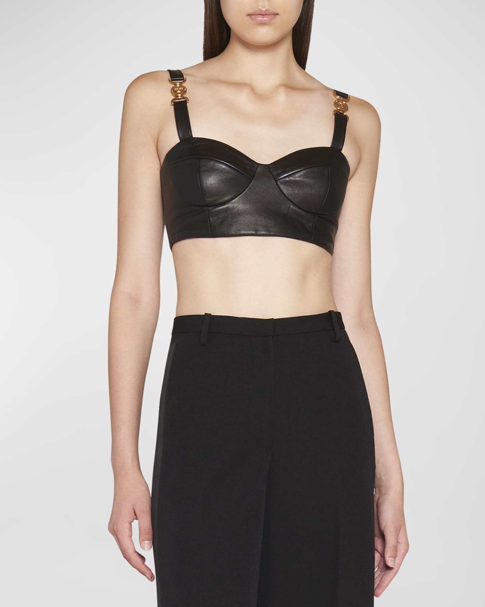 Versace Medusa Leather Bralette Top | Neiman Marcus