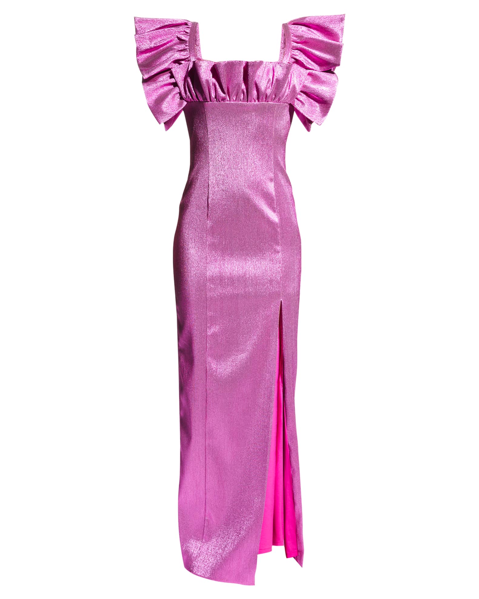 Black Halo Prince Metallic Ruffle-Sleeve Gown | Neiman Marcus