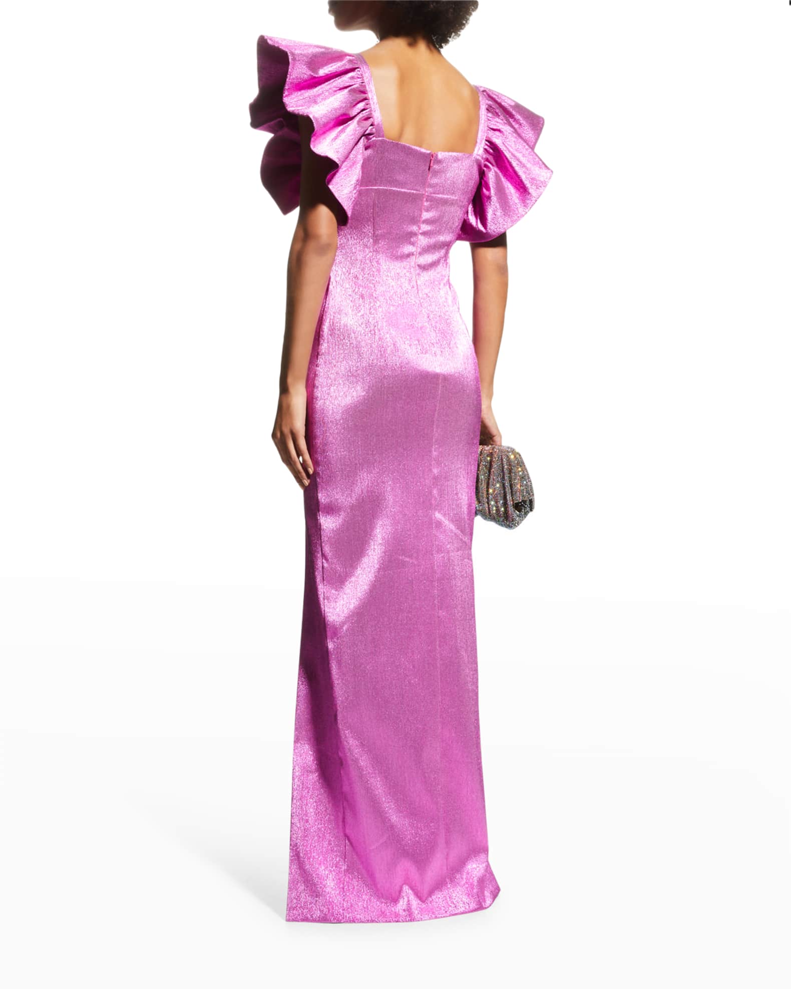 Black Halo Prince Metallic Ruffle-Sleeve Gown | Neiman Marcus