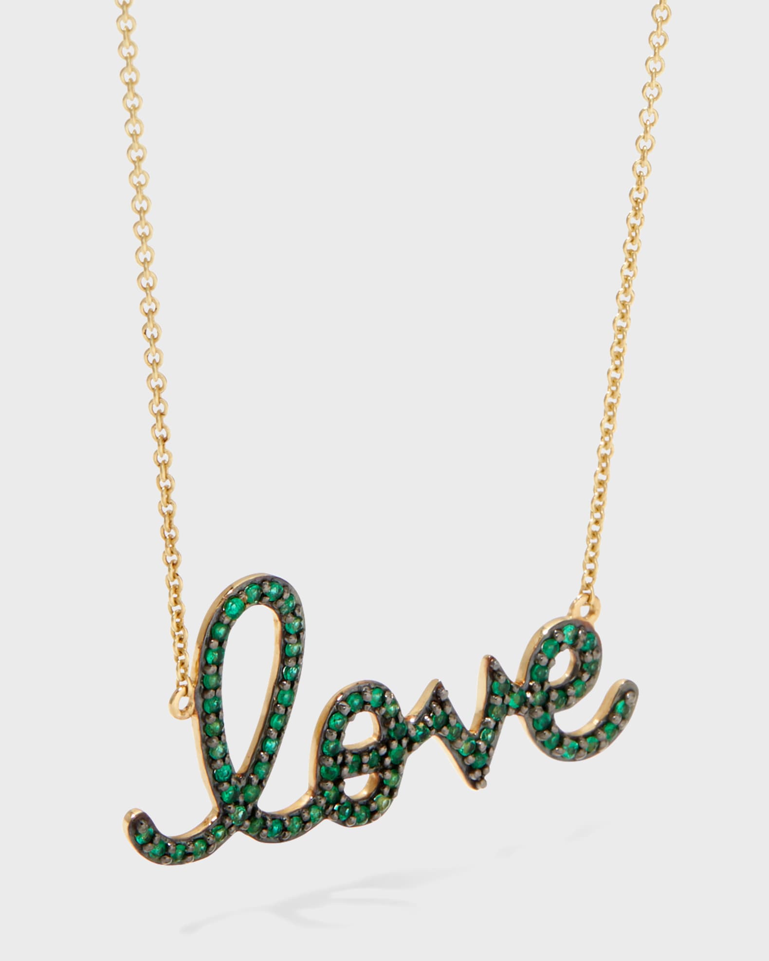 Sydney Evan Yellow Gold Large Emerald Love Script Necklace | Neiman Marcus