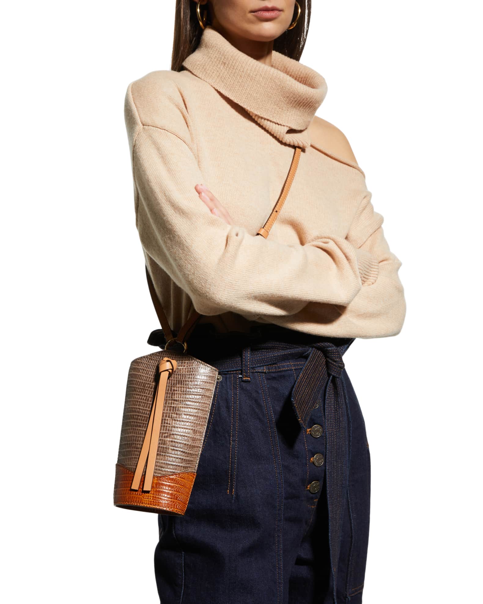 Ulla Johnson Lizard-Embossed Leather Pouch Crossbody Bag | Neiman Marcus