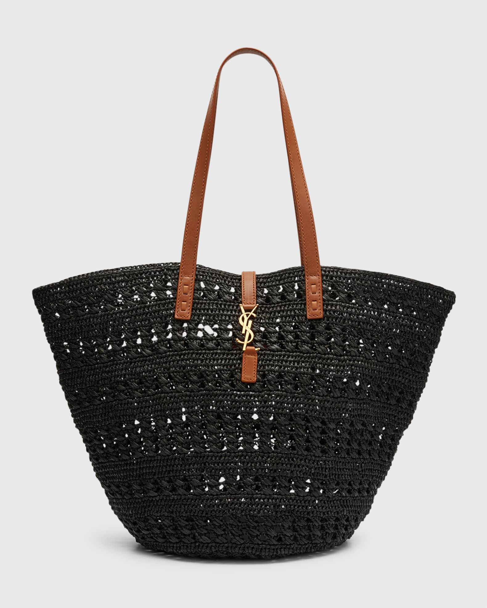 Saint Laurent Panier Medium YSL Tote Bag in Raffia | Neiman Marcus