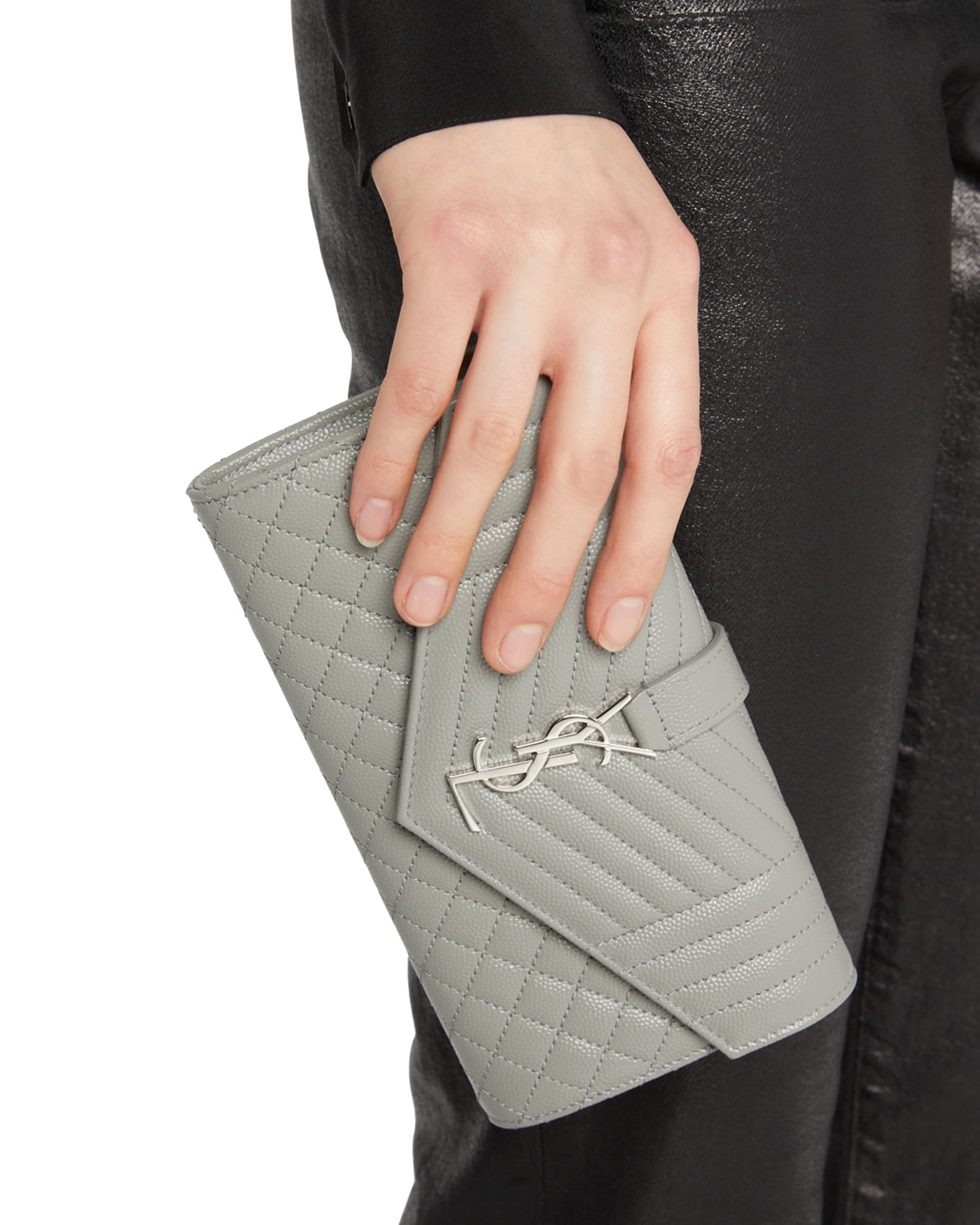 Saint Laurent YSL Triquilt Envelope Flap Leather Wallet | Neiman Marcus