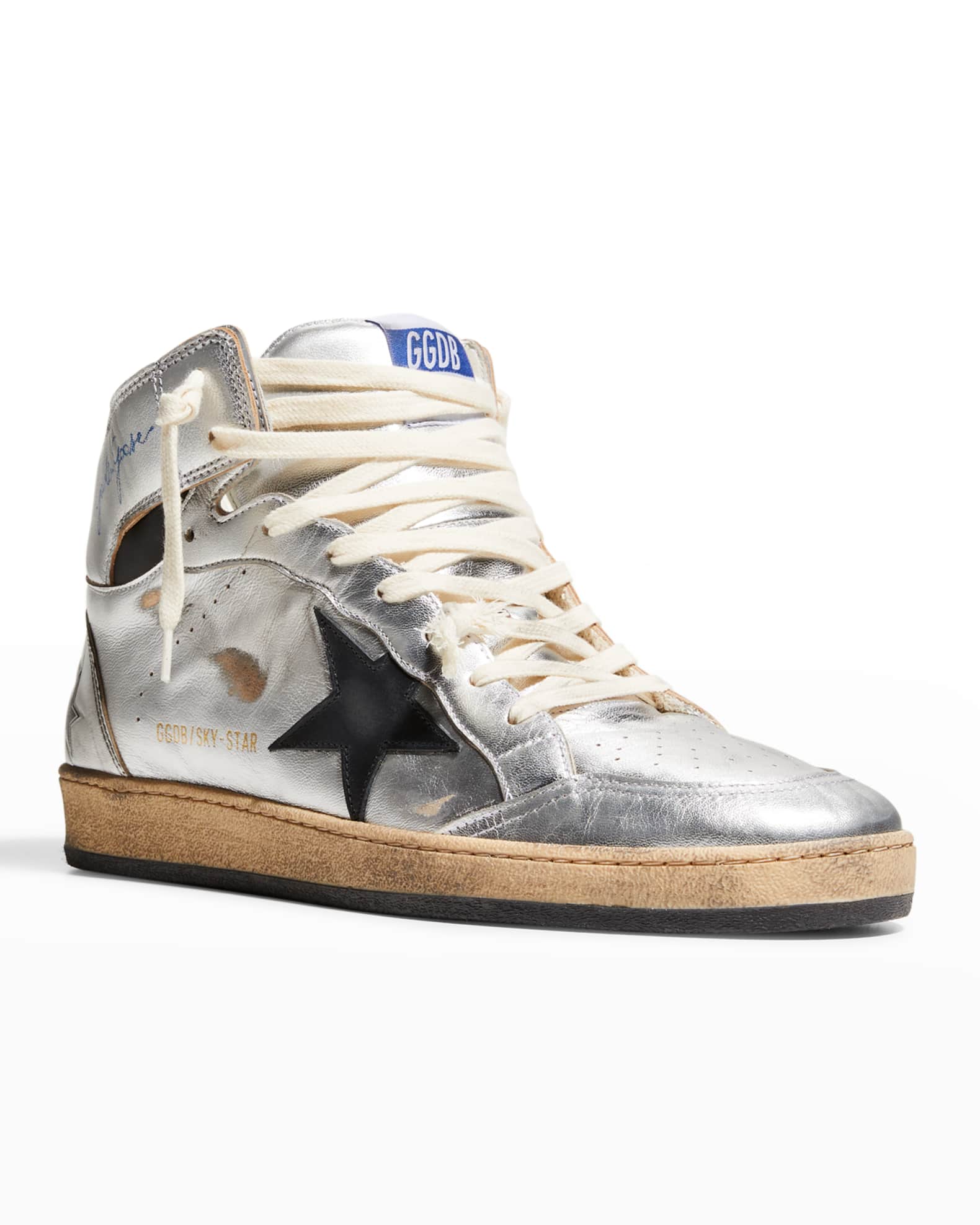 Golden Goose Men's Sky Star Laminated Leather High-Top Sneakers ...