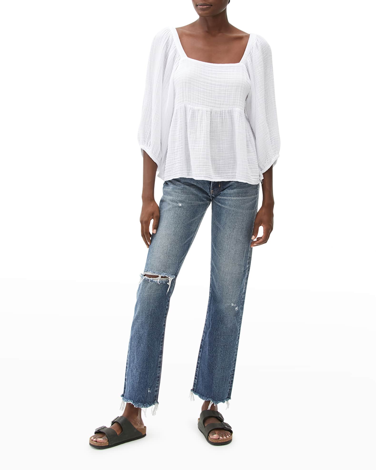 Michael Stars Patsy Square-Neck Puff-Sleeve Top | Neiman Marcus
