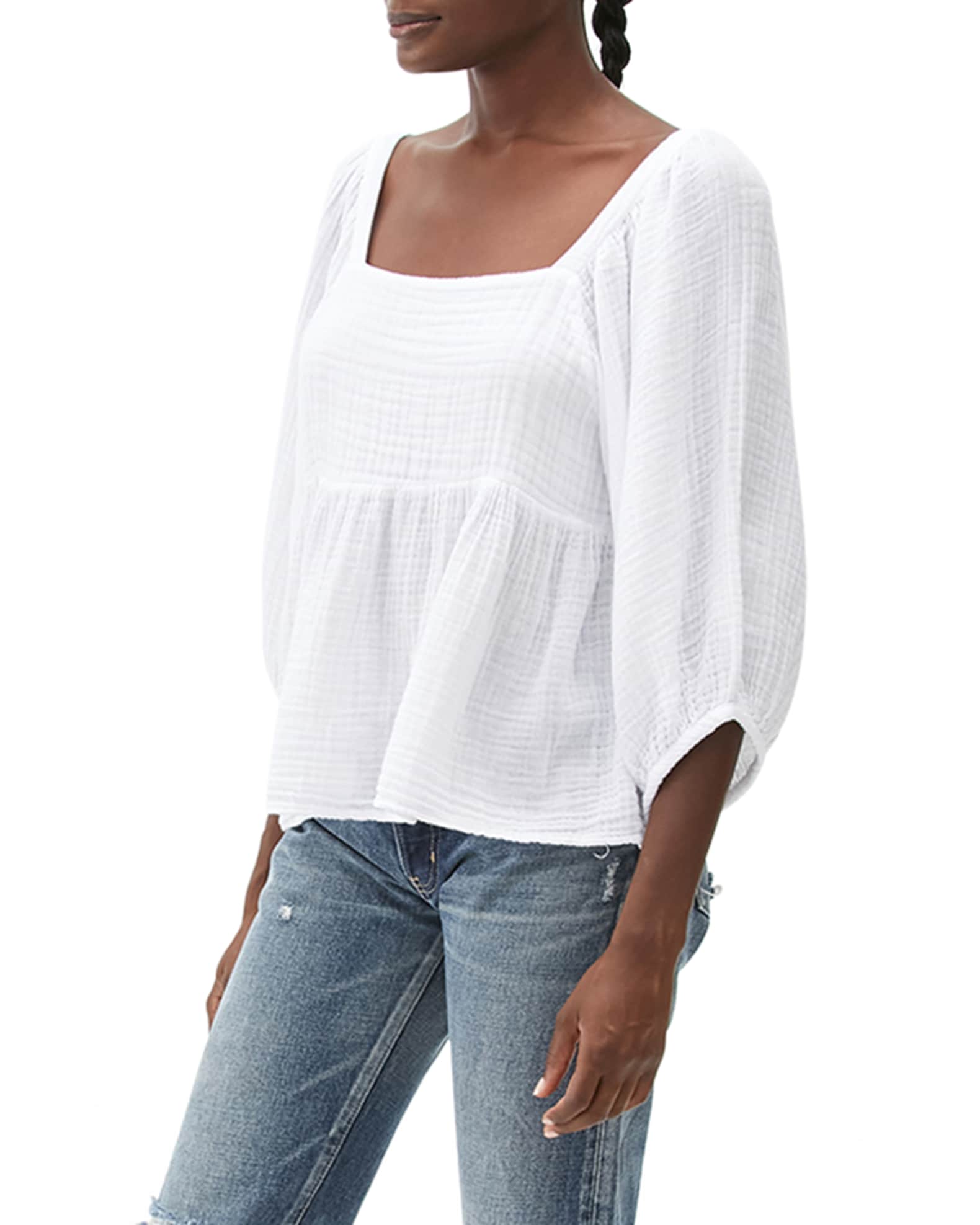 Michael Stars Patsy Square-Neck Puff-Sleeve Top | Neiman Marcus