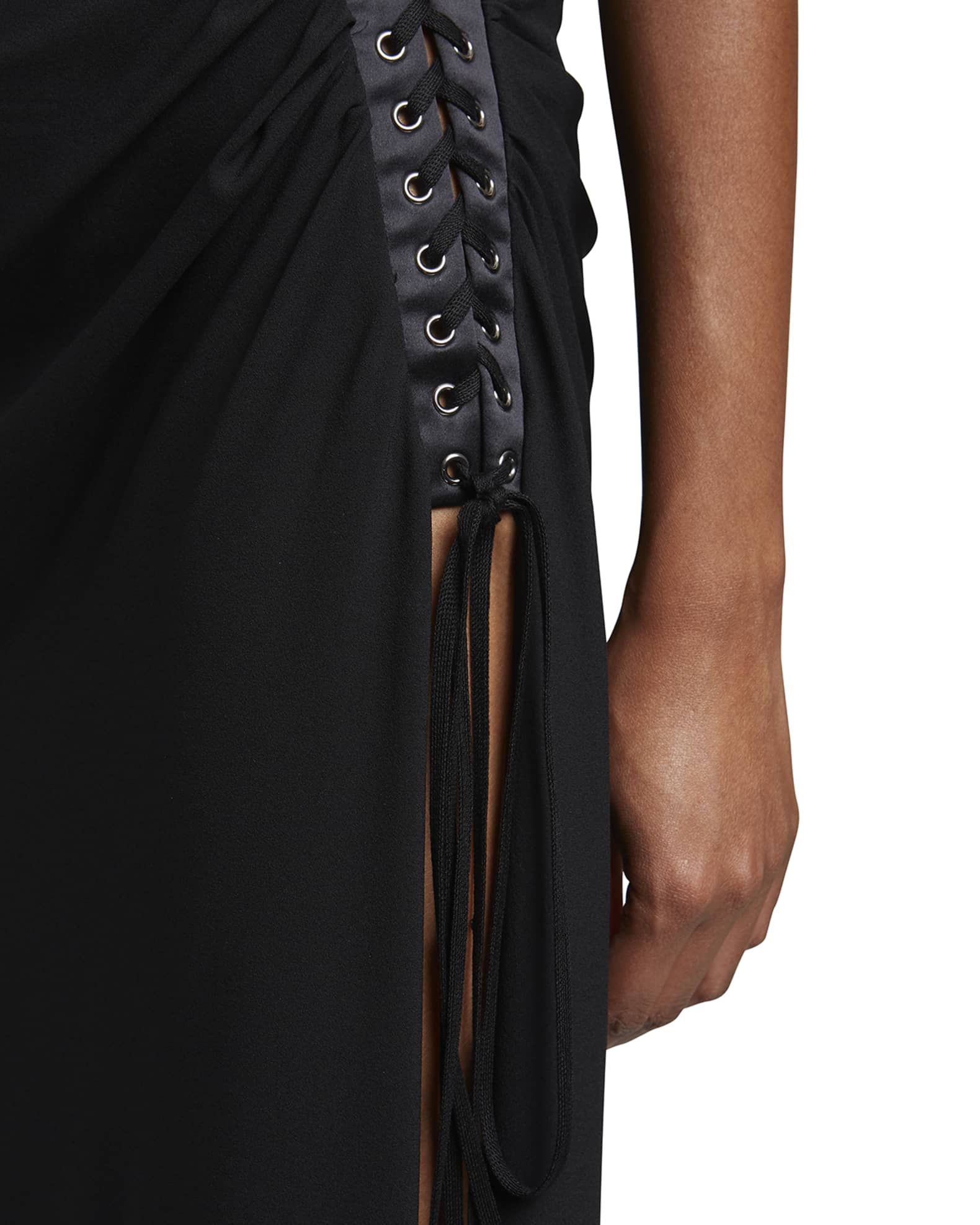 Dolce&Gabbana Asymmetric-Neck Lace-Up Midi Dress | Neiman Marcus