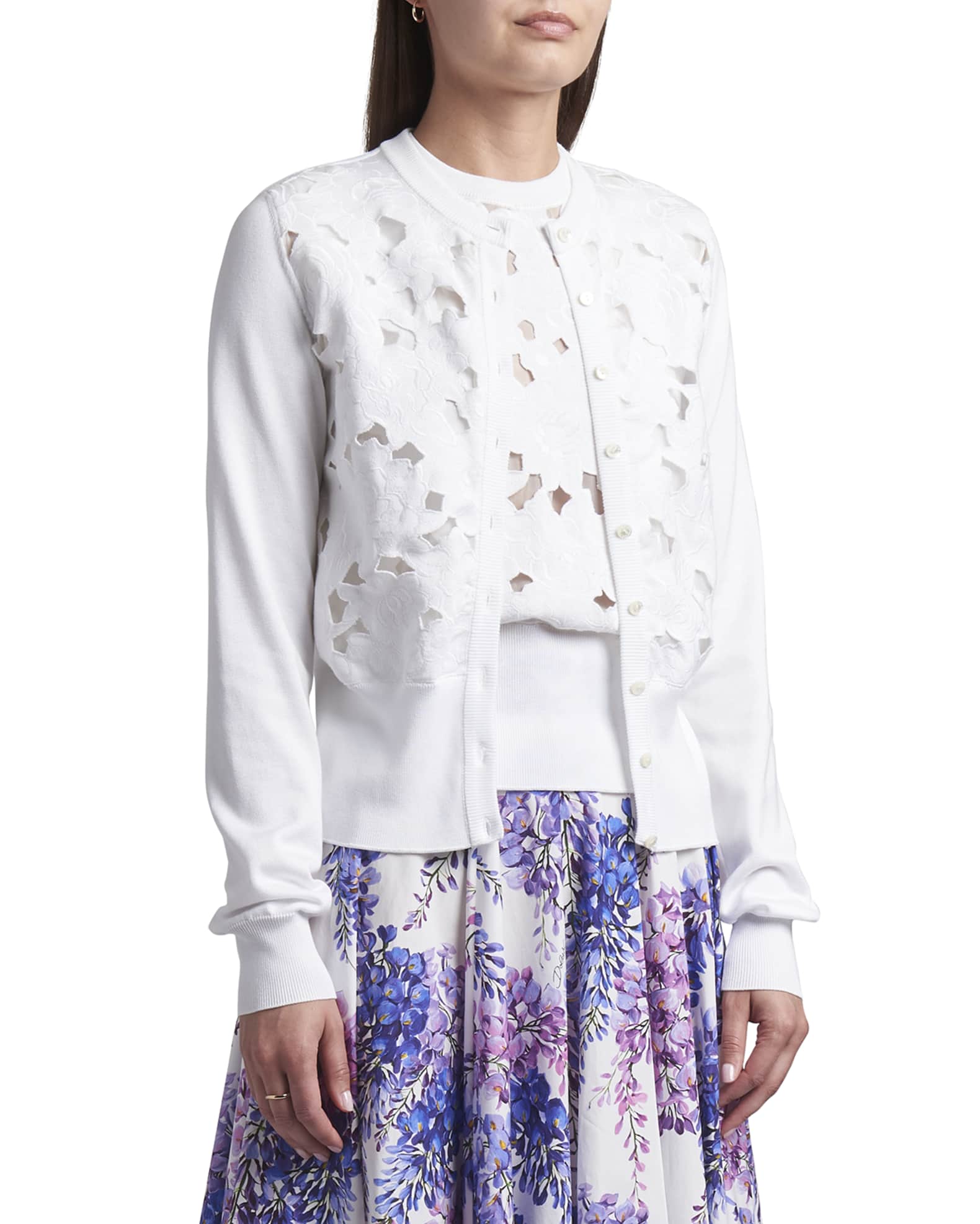 Dolce&Gabbana Floral Embroidered Cutout Cardigan | Neiman Marcus