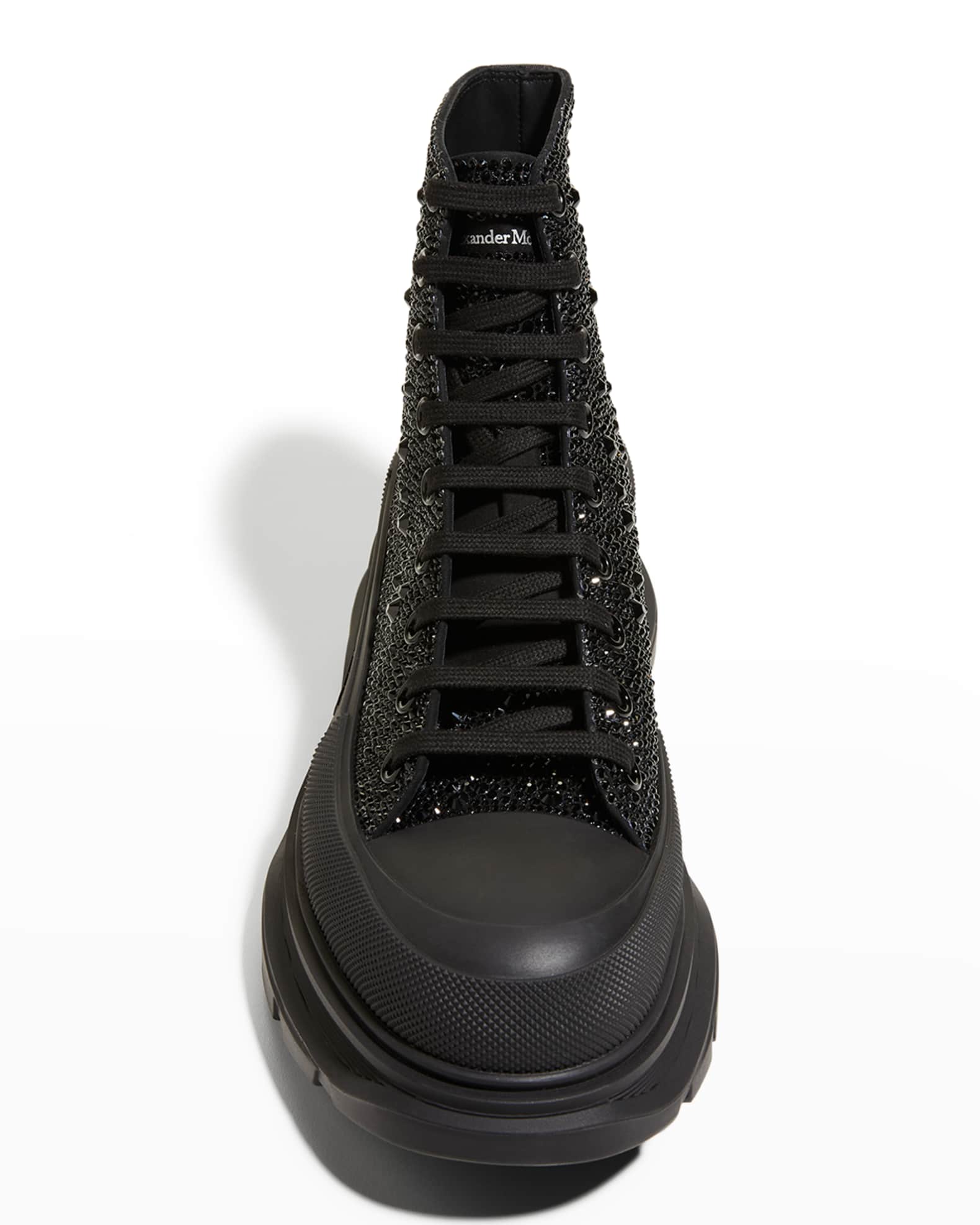 Alexander McQueen Men's Crystal-Embellished Leather Tread Slick Boots ...