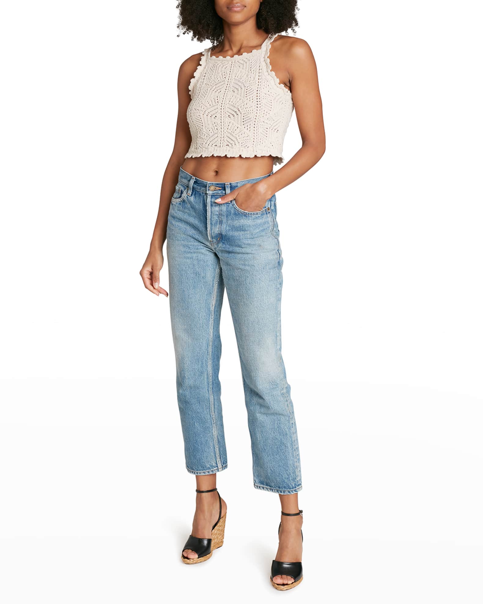 Saint Laurent Crochet Wool Crop Top | Neiman Marcus