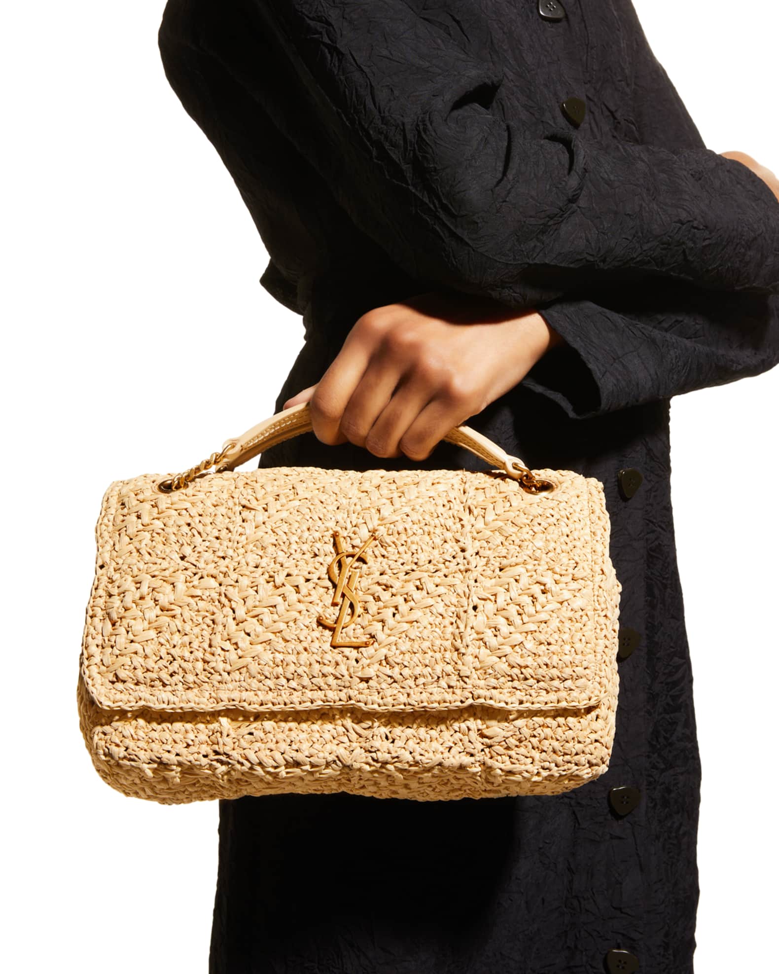 Saint Laurent Jamie Medium YSL Shoulder Bag in Raffia | Neiman Marcus